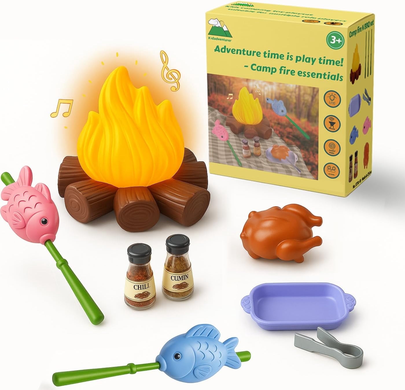 Educational Kids Camping Set: Fake Campfire with Grill Sticks, Pretend ...