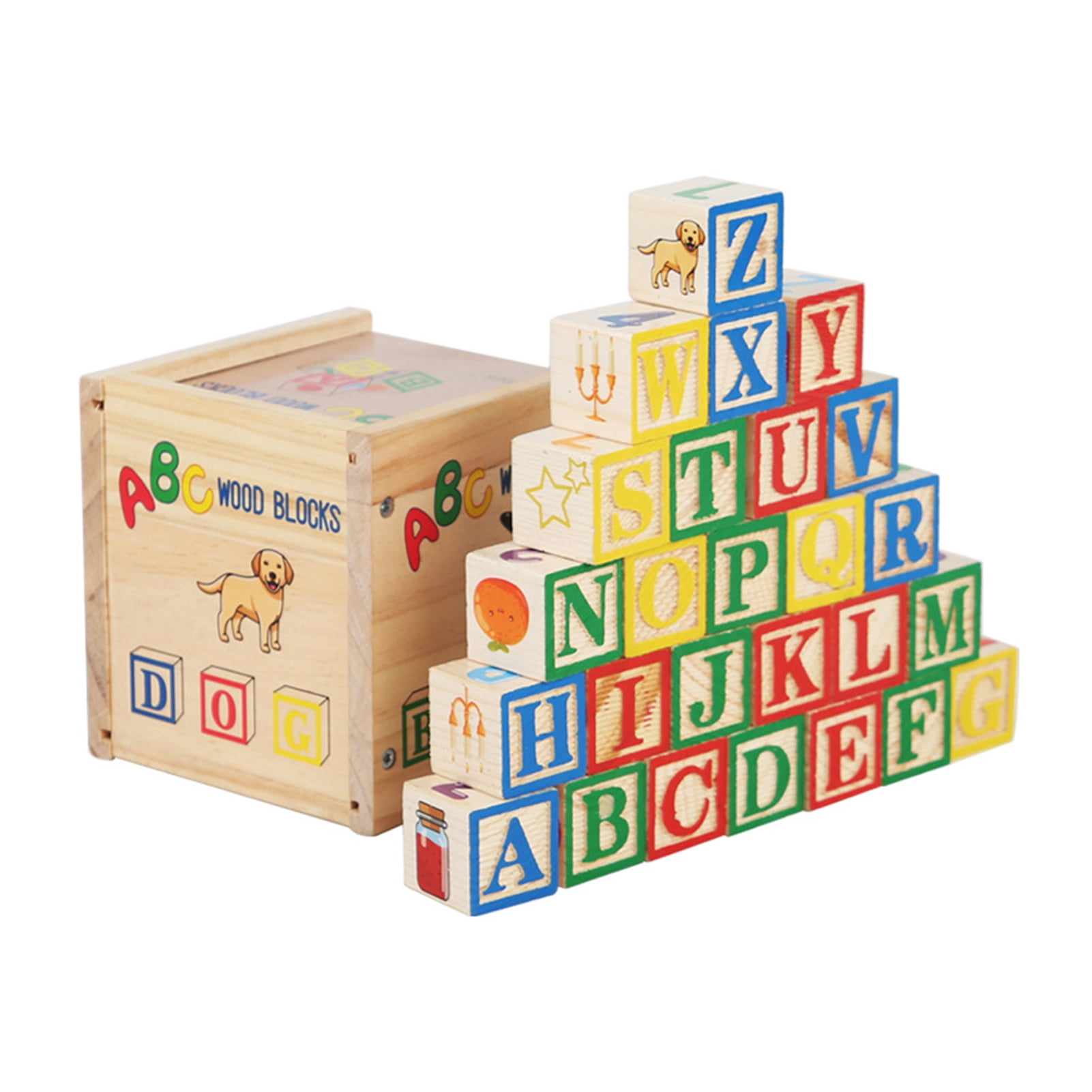 Educational Letter Blocks Wooden Building Block Toy with Storage Box ...