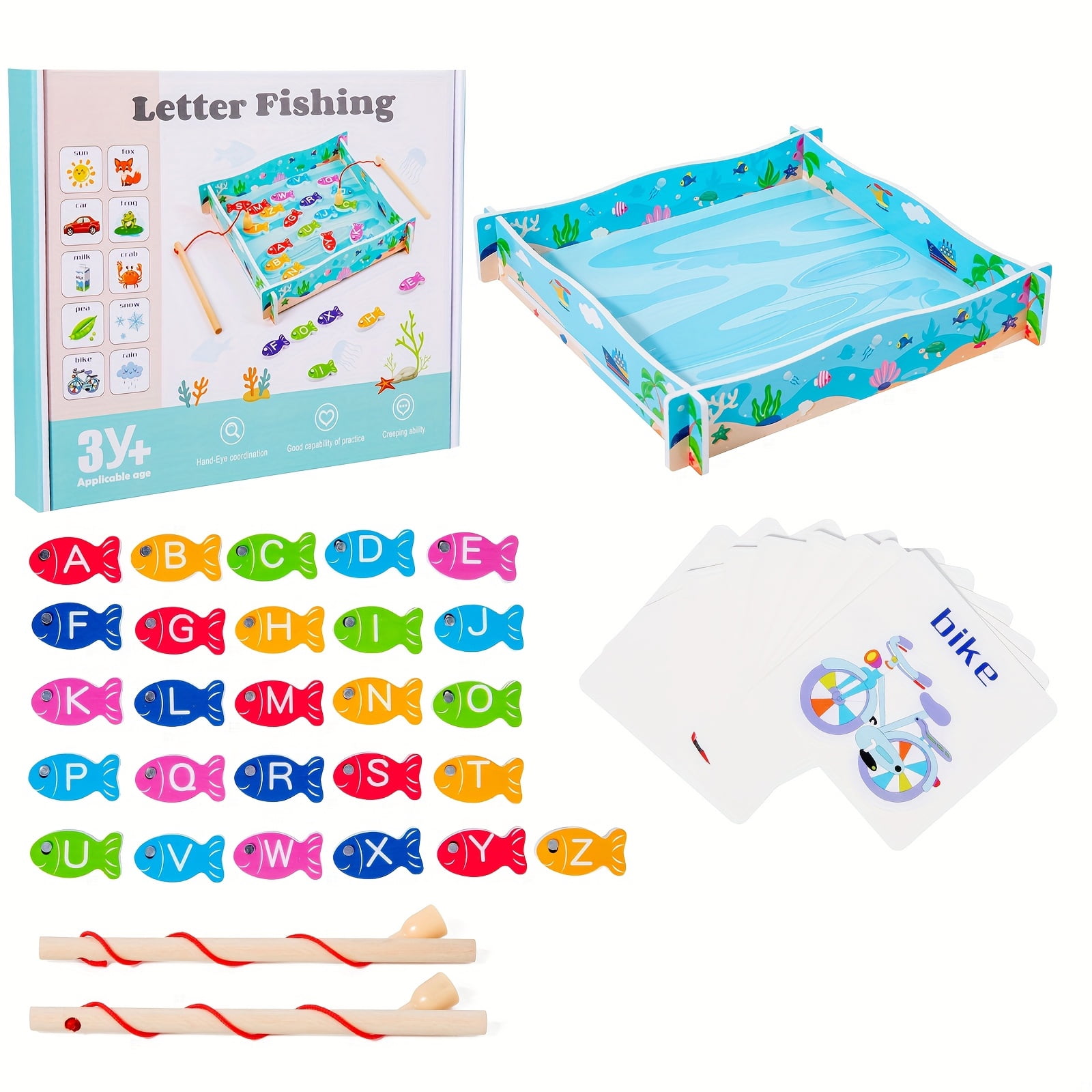 Educational Magnetic Fishing Game with Letters and Word Cards for Kids ...