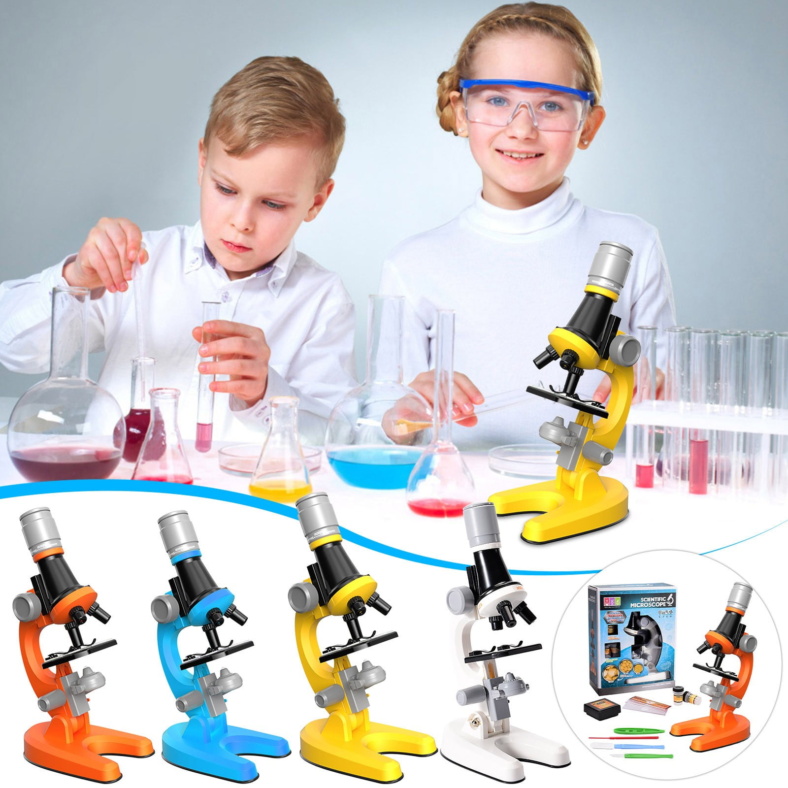 Educational Microscope Kit for Kids - 100X, 500X, 1200X Magnification ...