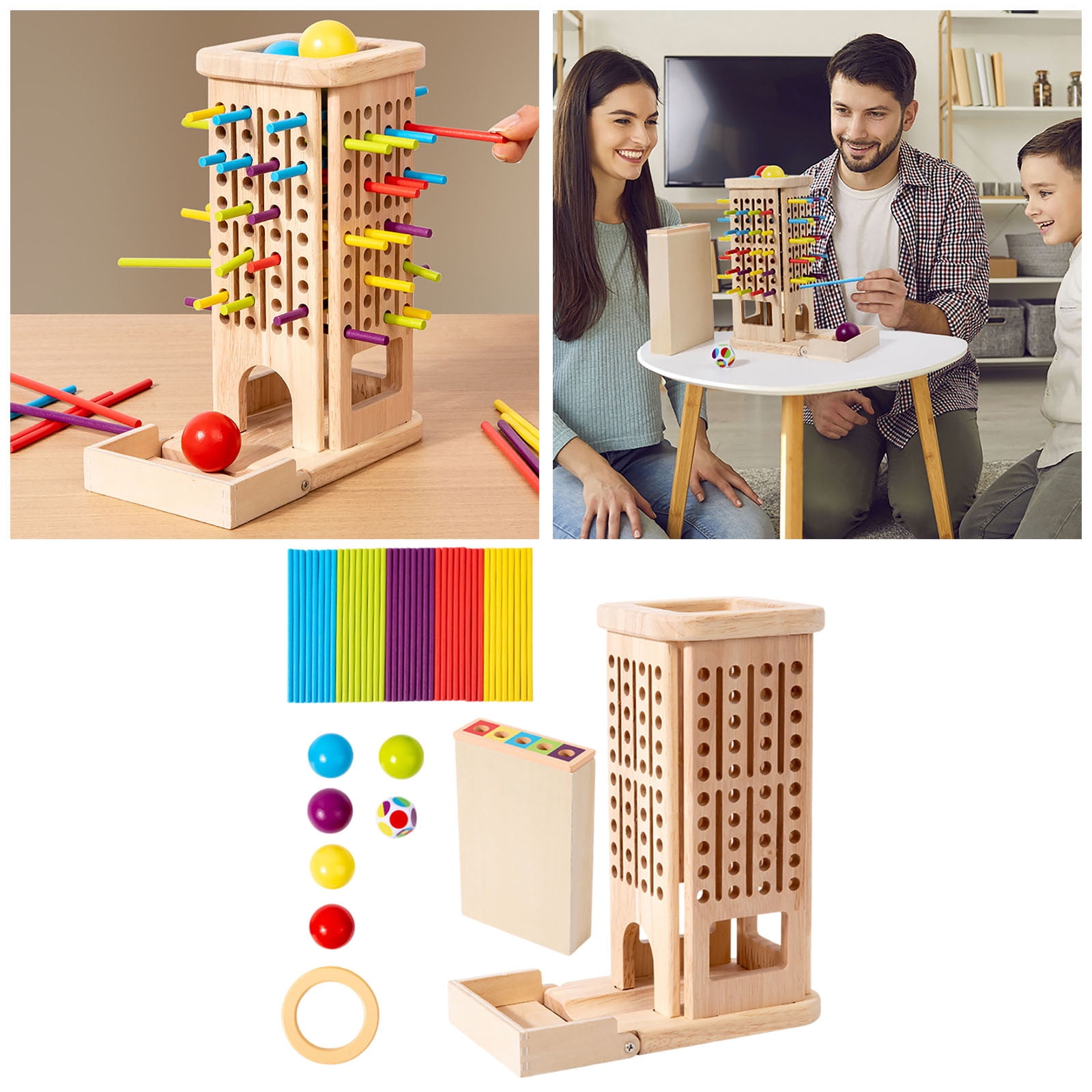 Educational Montessori Game Wooden Board Activity Colorful Sticks Dice ...