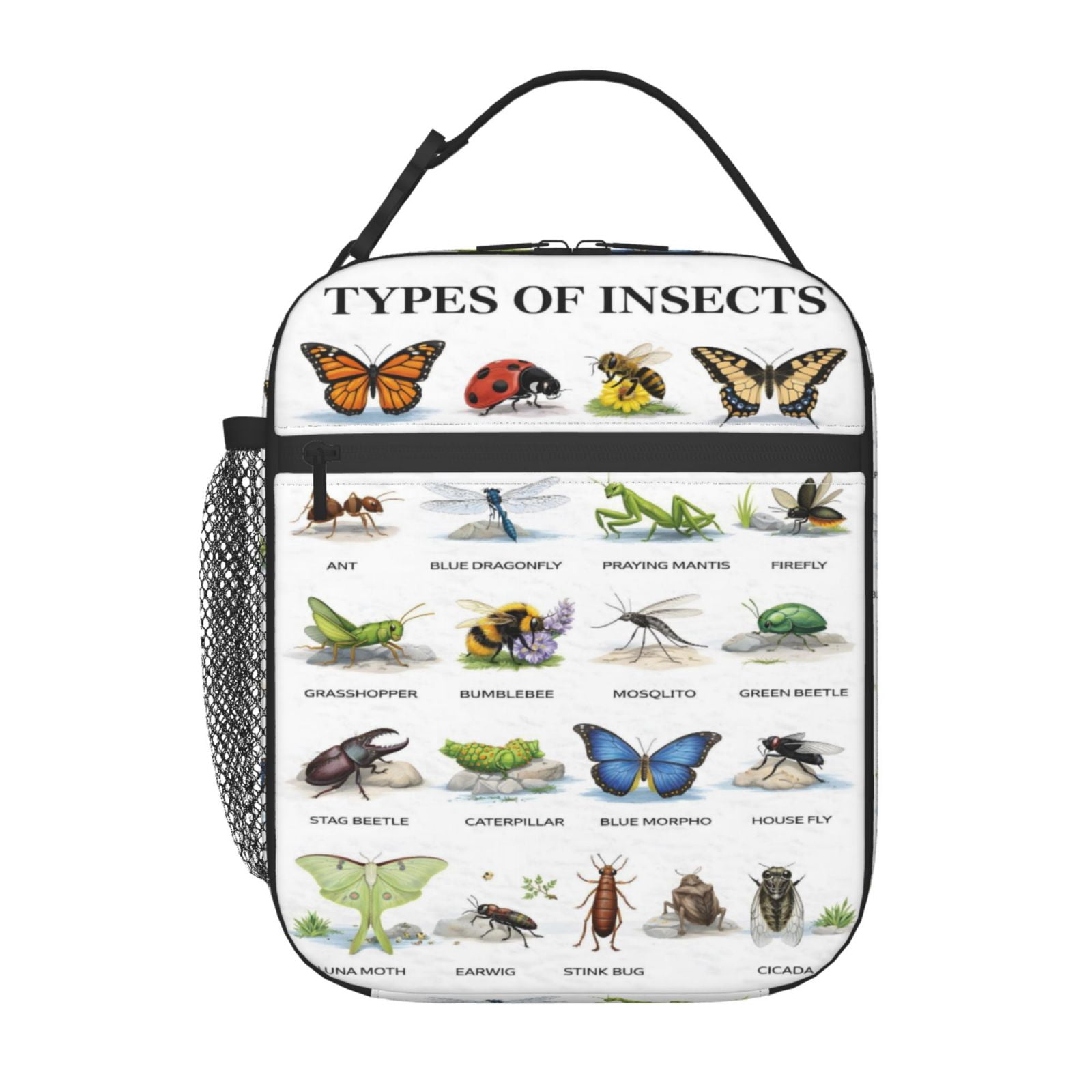 Educational Nature Insect Pattern Lunch Bag Portable Thermal Lunch Box ...