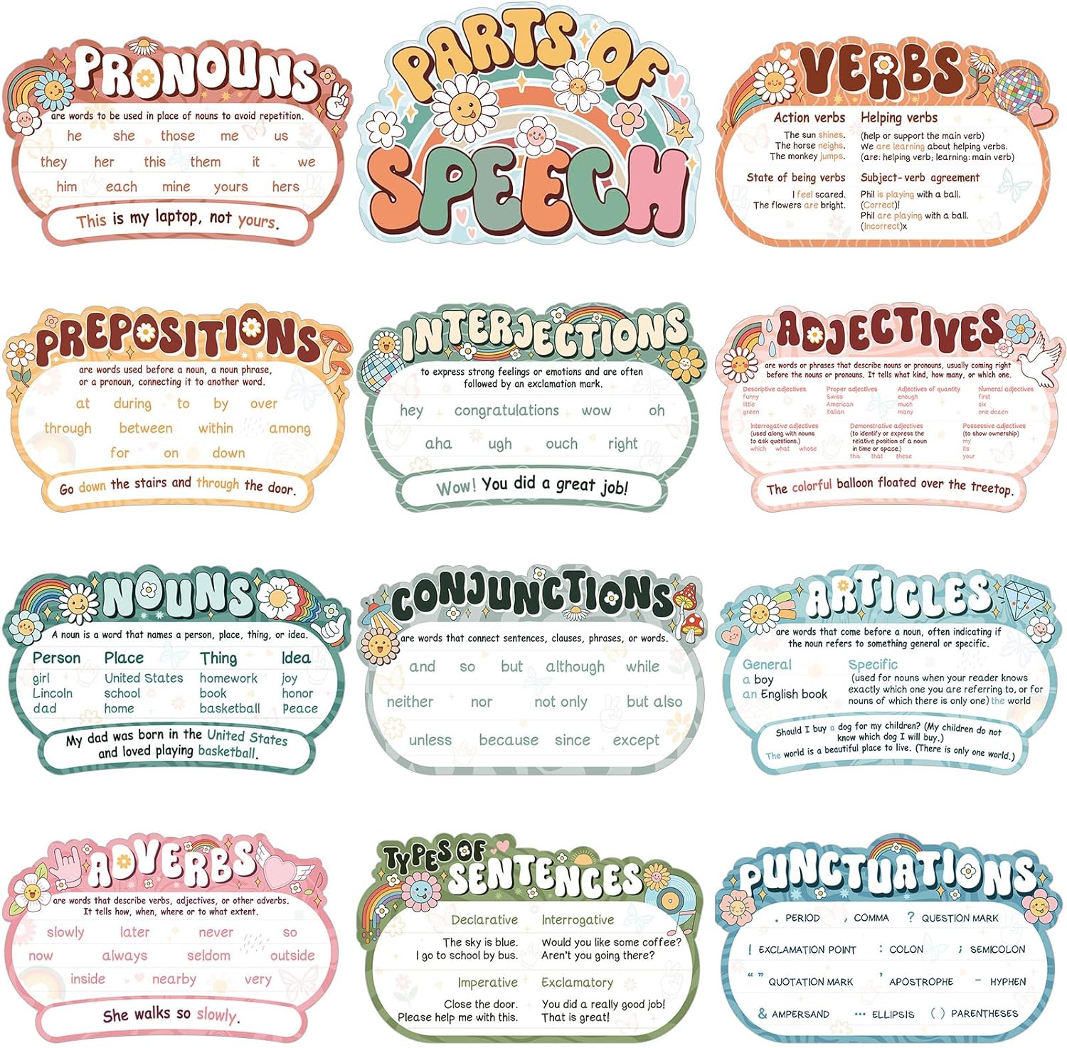 Educational Parts of Speech Posters "" Set of 12" Classroom Decor ...