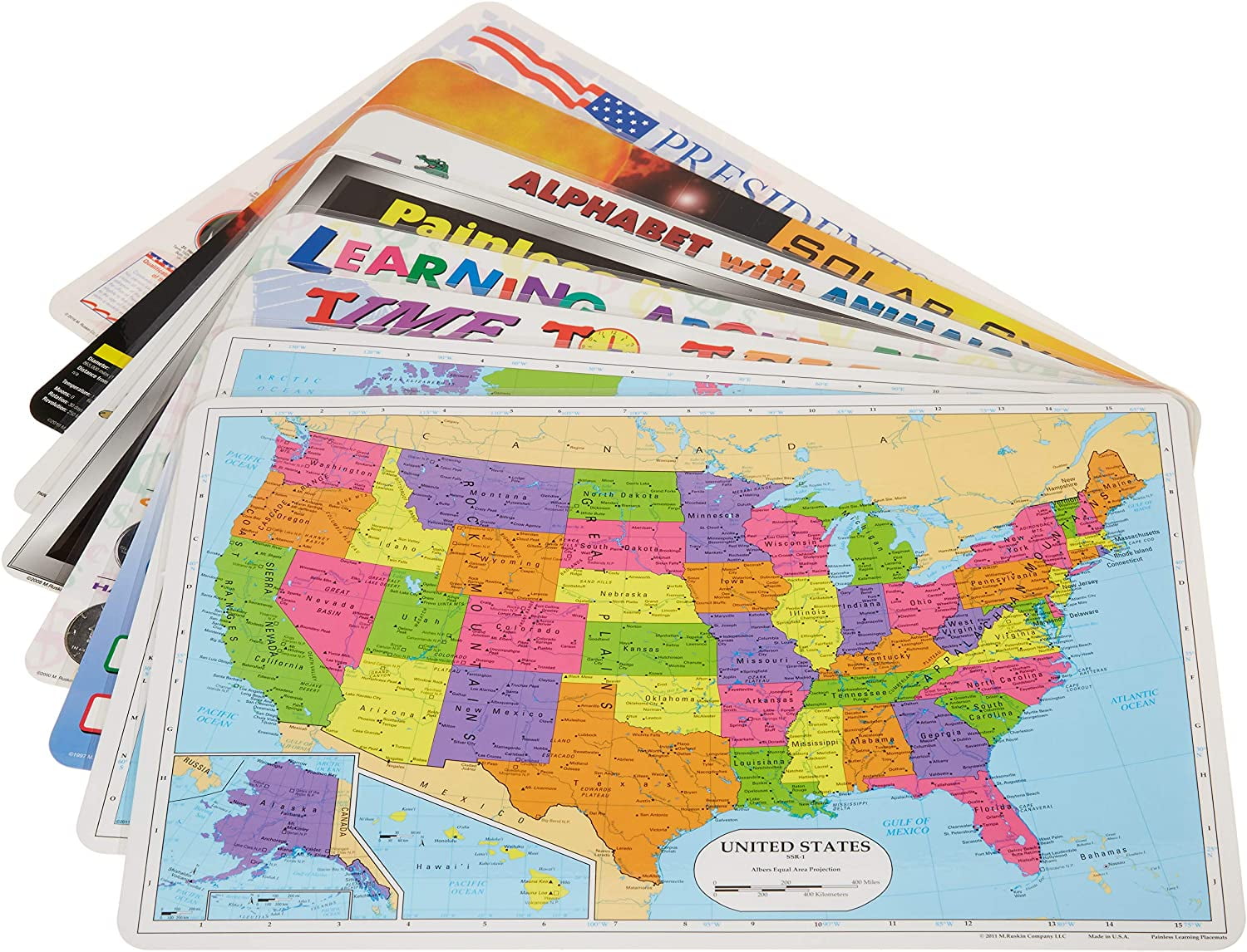 Educational Placemats for Kids USA and World Map, Time and Money ...