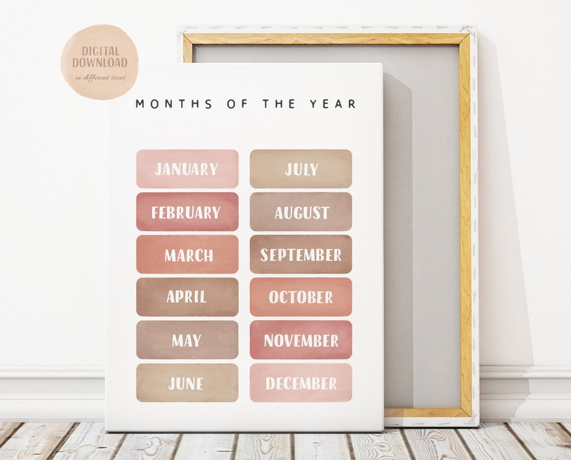 Educational Poster, Neutral Months Of The Year Poster, Playroom Poster ...