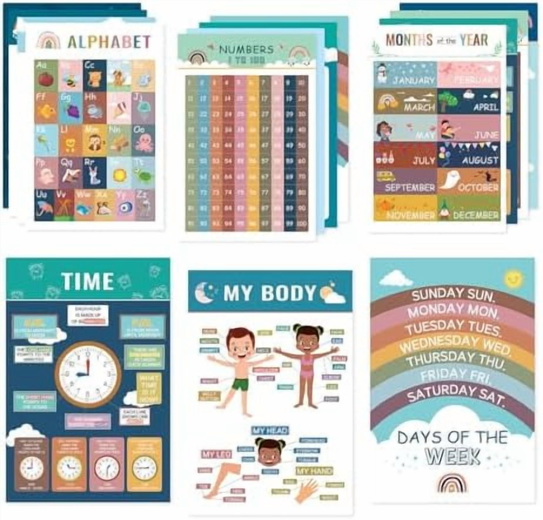 Educational Posters for Toddlers 1-3, 16 Pack Modern Boho Classroom ...