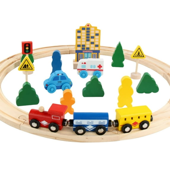 Educational Puzzle Toy Wooden Train Track Inserting Rail Set for Indoor ...