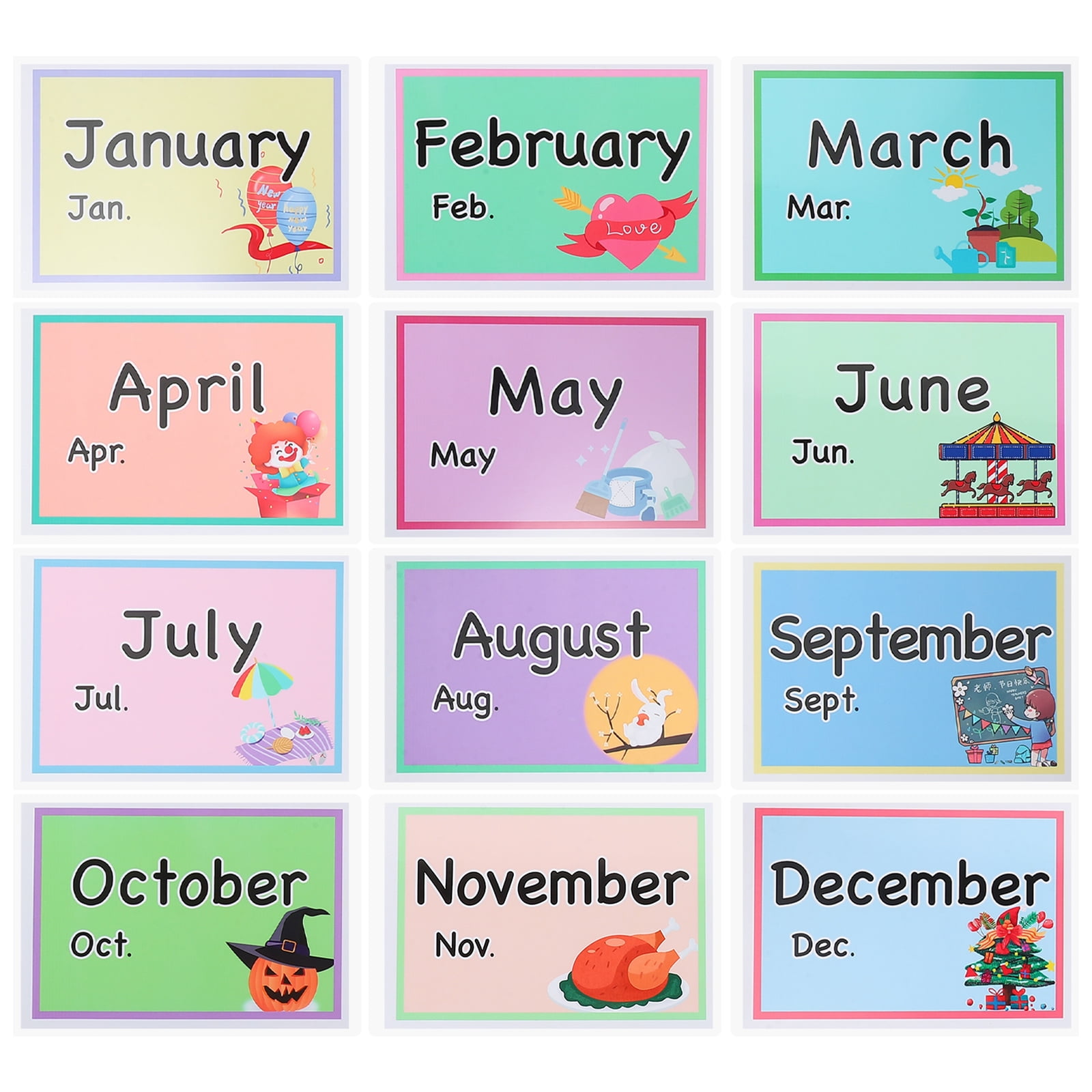 Educational Sensory Cards, 12 Sheets of Educational Months Cards ...