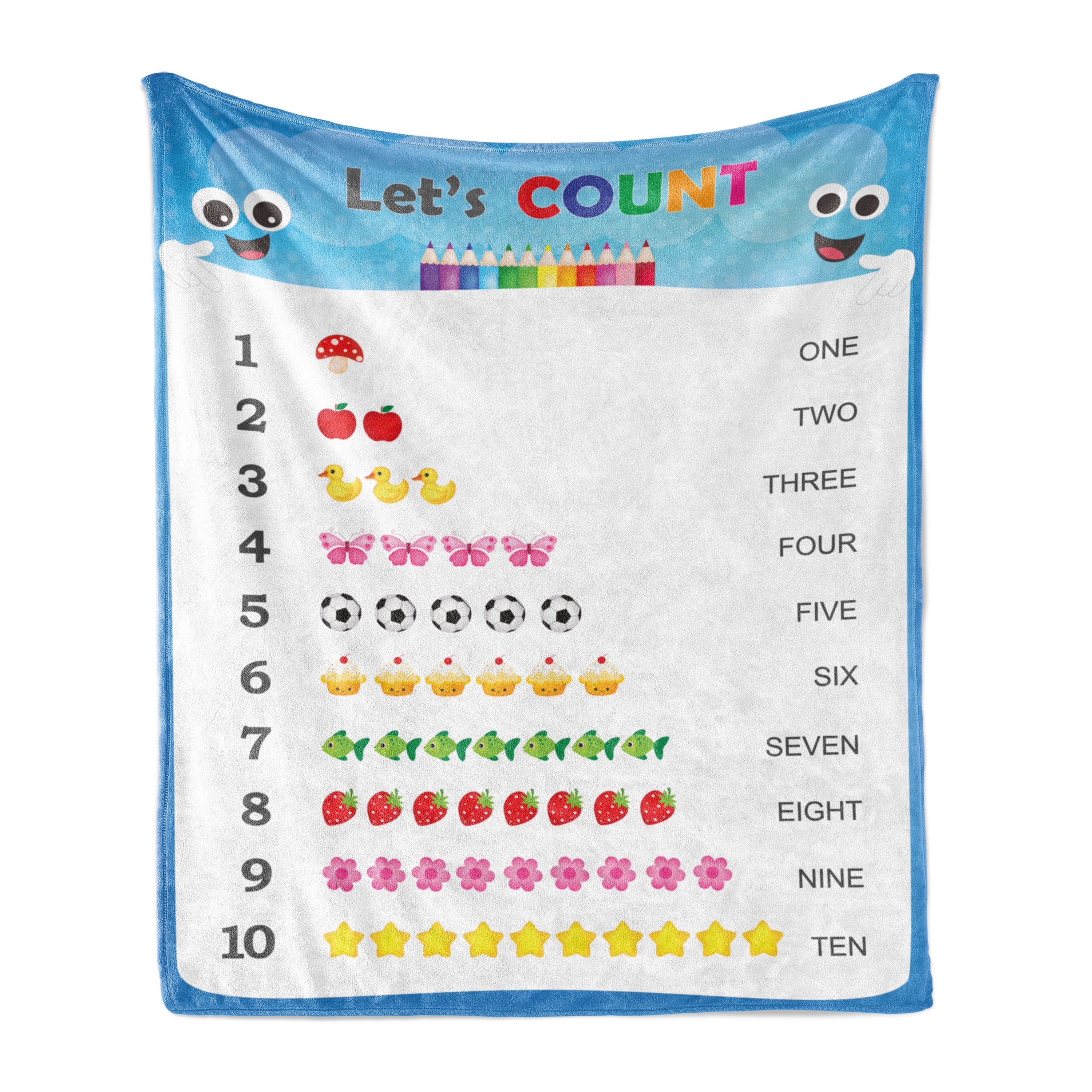 Educational Soft Flannel Fleece Blanket, Count to Ten Numbers Nursery ...