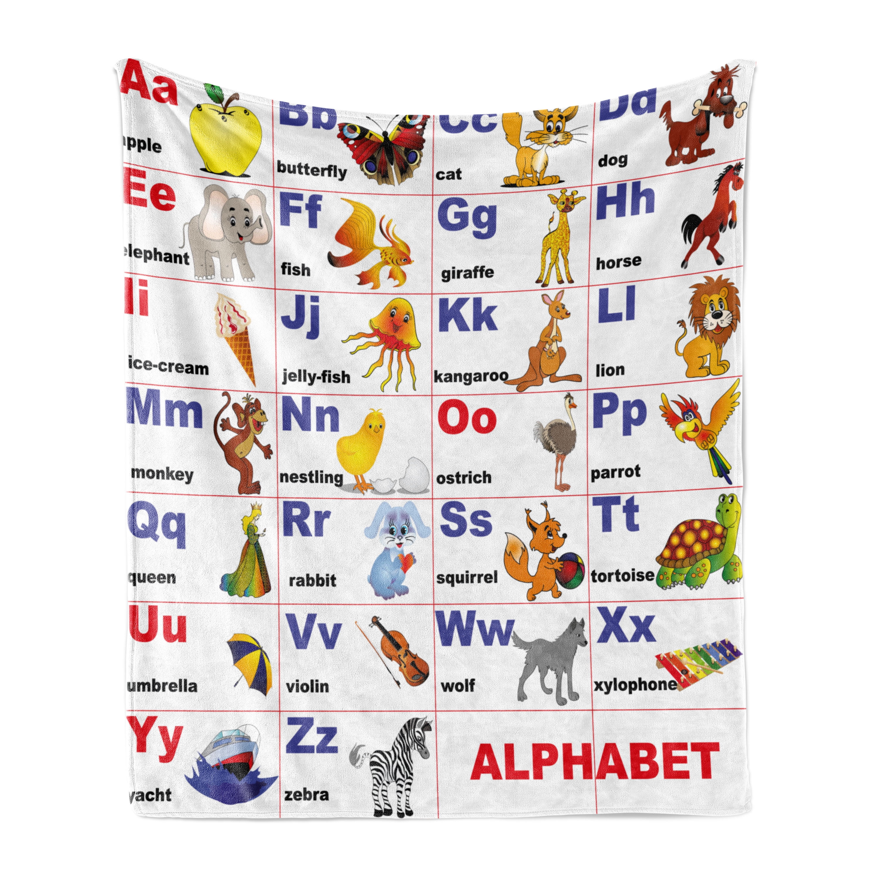Educational Soft Flannel Fleece Throw Blanket, Animals Placed on Letter ...