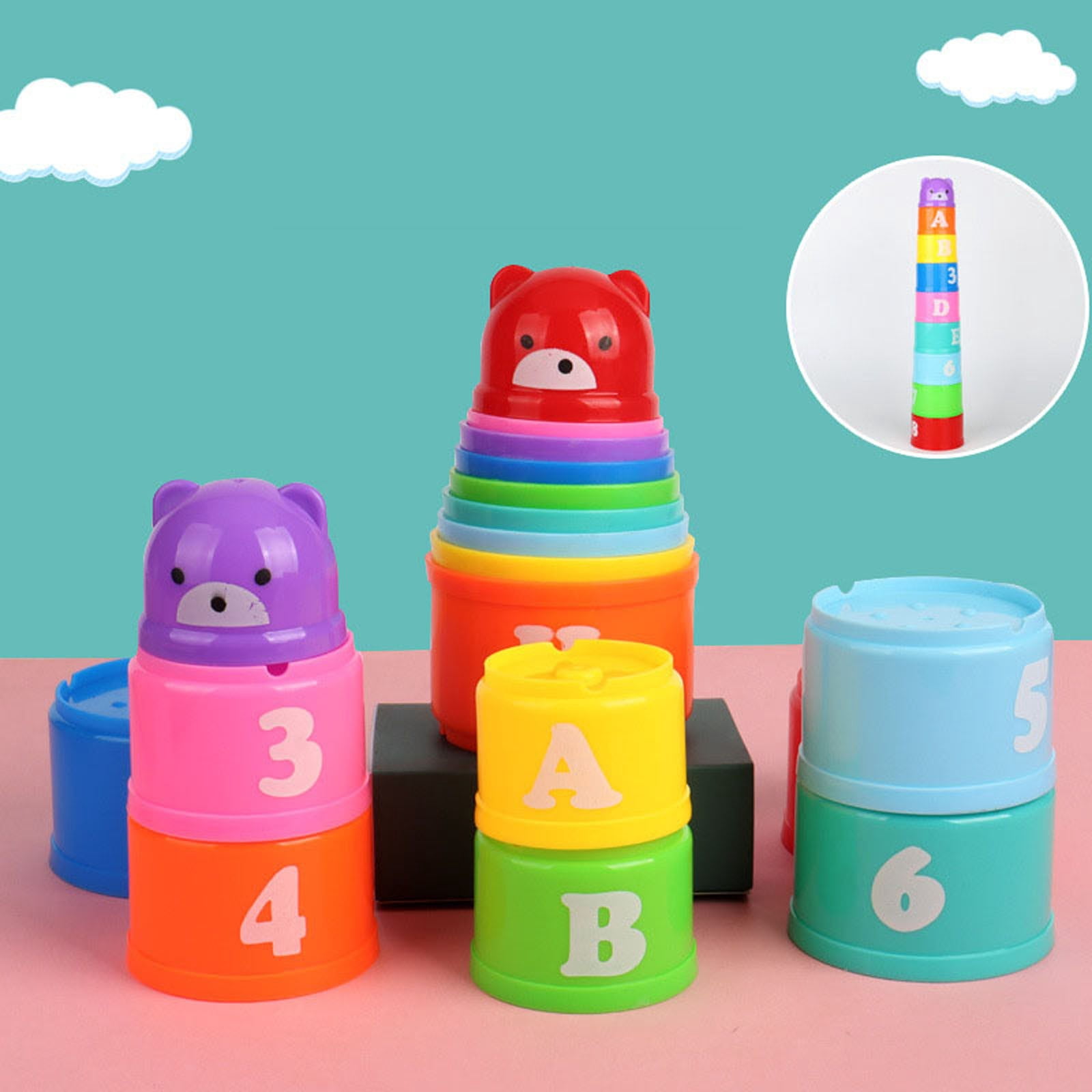 Educational Stacking Cups with Numbers & Letters, Colorful Nesting Cups ...