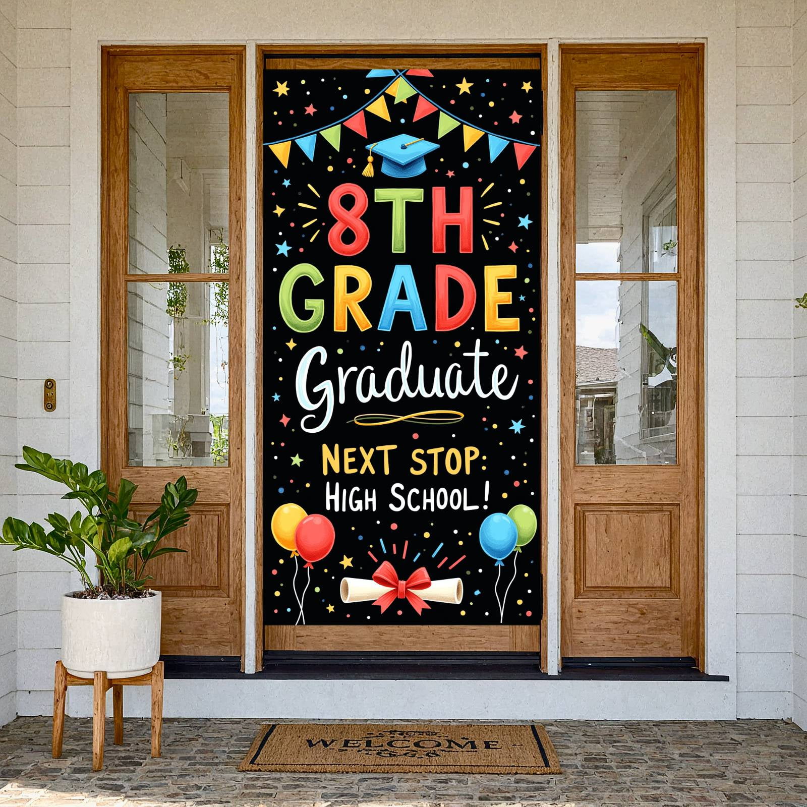 Educational Theme Next Stop High School Banner Graduation Elements ...