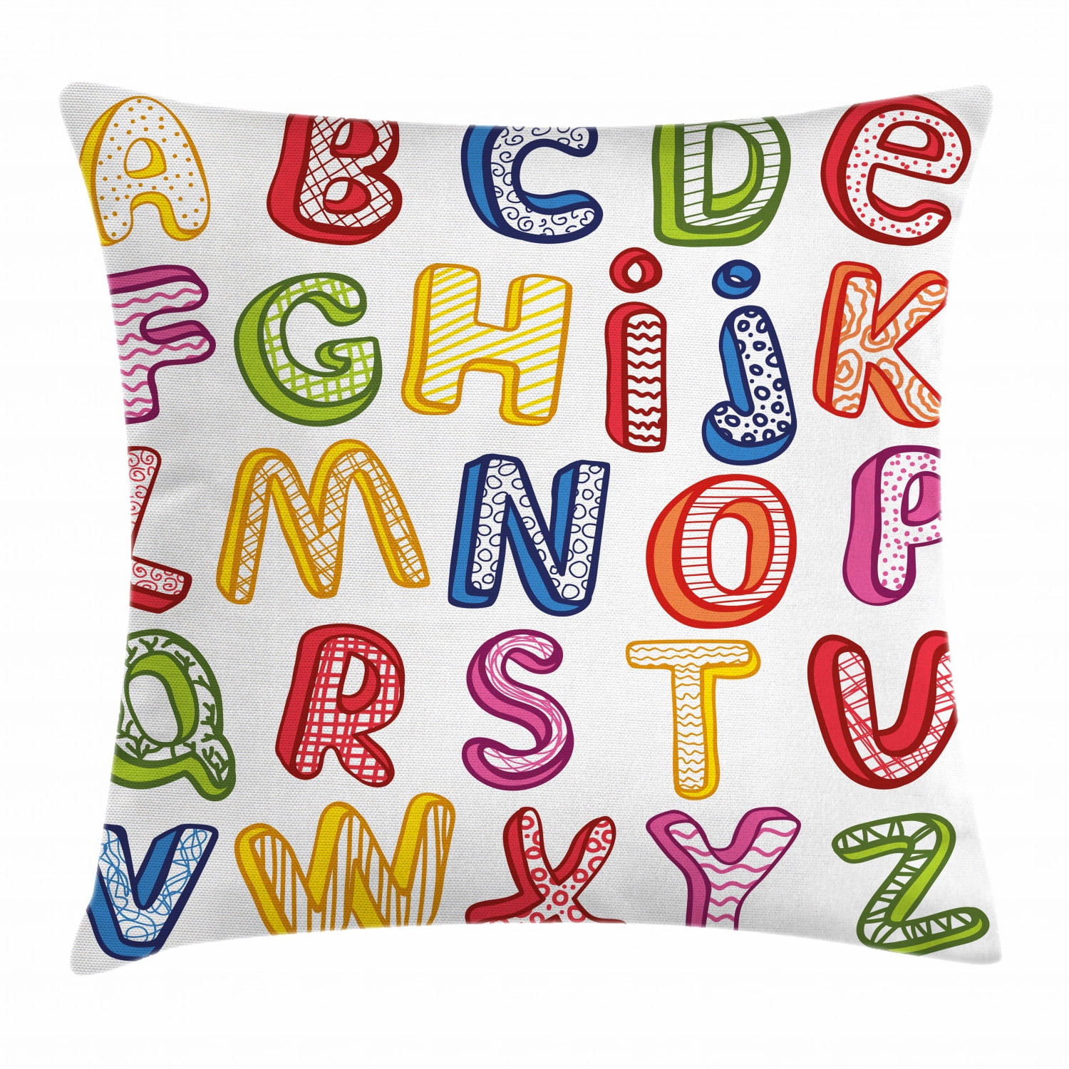 Educational Throw Pillow Cushion Cover, Hand Drawn Colorful 3D Style ...