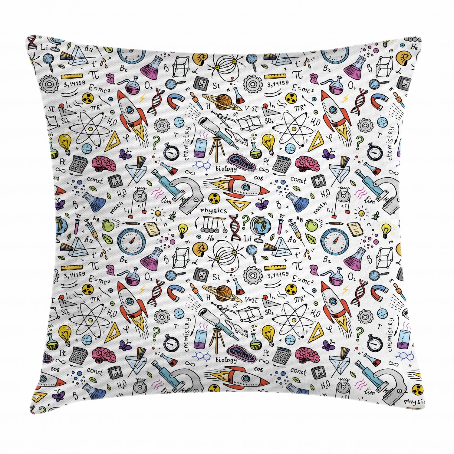 Educational Throw Pillow Cushion Cover, Science School Pattern with ...