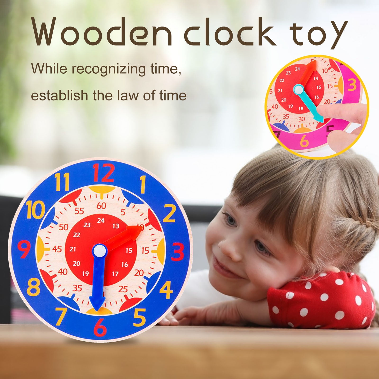 Educational Toy Table - Montessori Wooden Clock for Children with Hours ...
