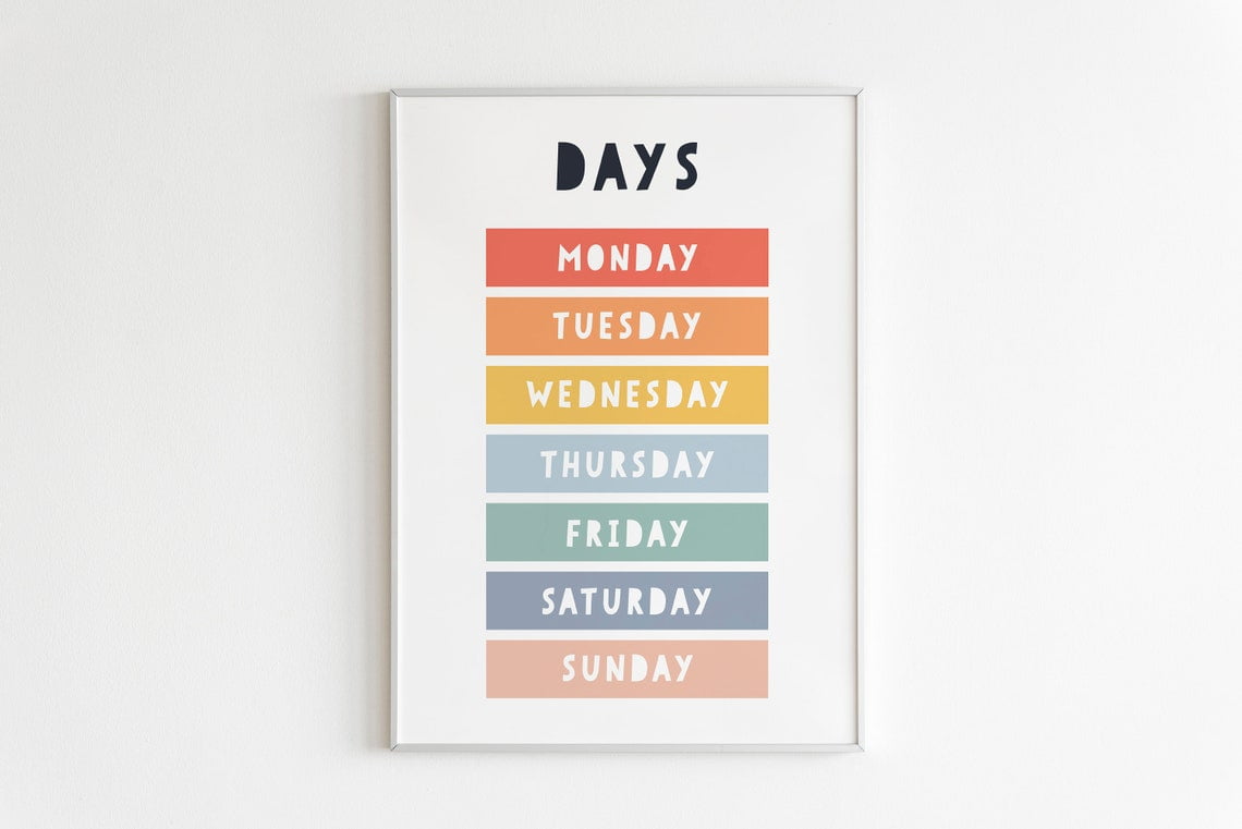 Educational Wall Art, Days Of The Week Poster, Boho Numbers, Classroom ...