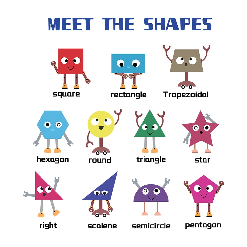 Educational Wall Sticker Geometric Shapes Robots Wall Decal Playroom ...