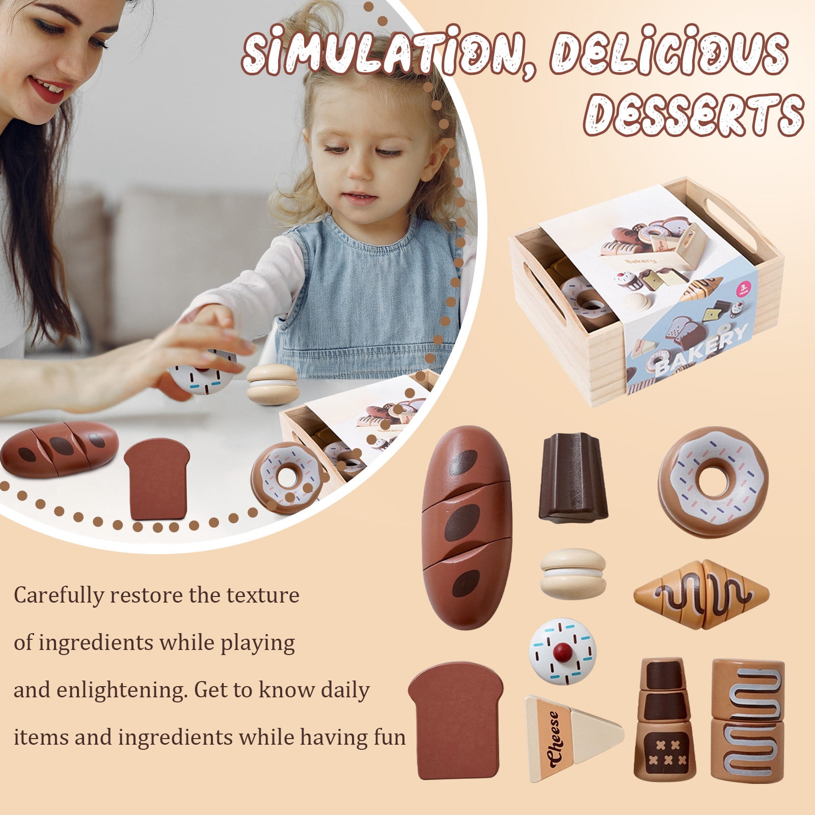 Educational Wooden Bakery Box Set- Market Baker's Basket Crate Include ...