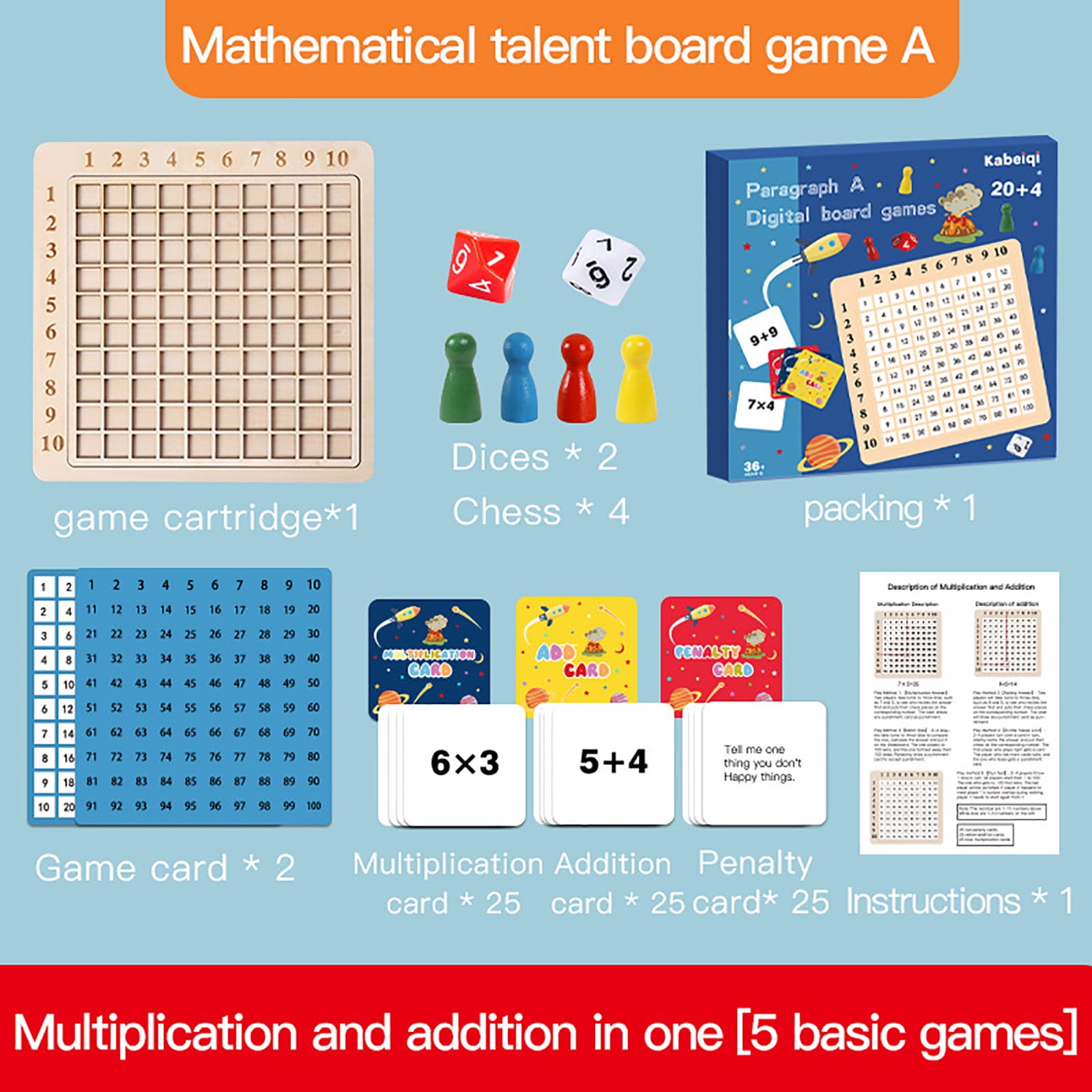 Educational Wooden Math Board Game for Kids - Multiplication & Addition ...