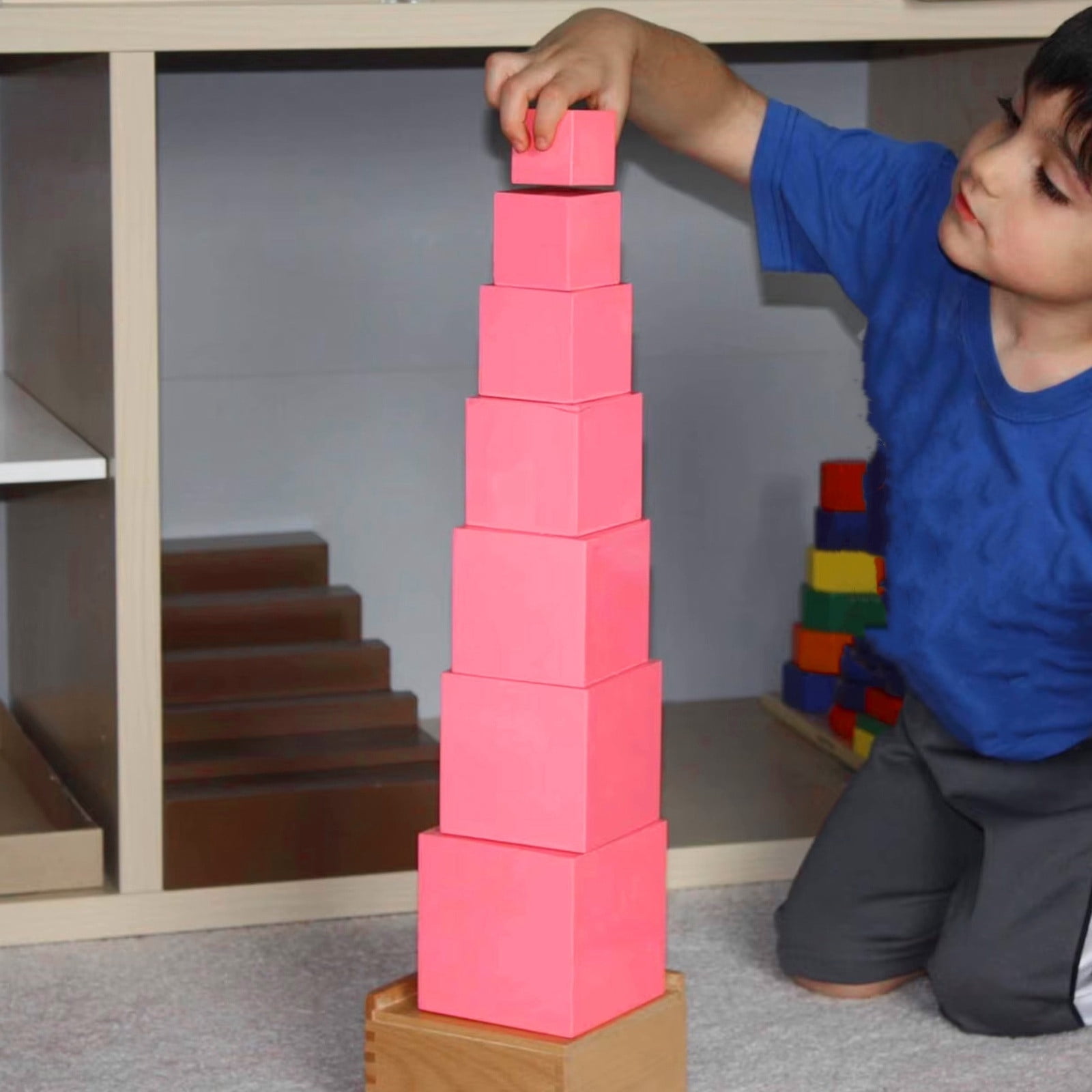 Educational Wooden Math Toy Solid Wood Tower Preschool Learning Puzzle ...