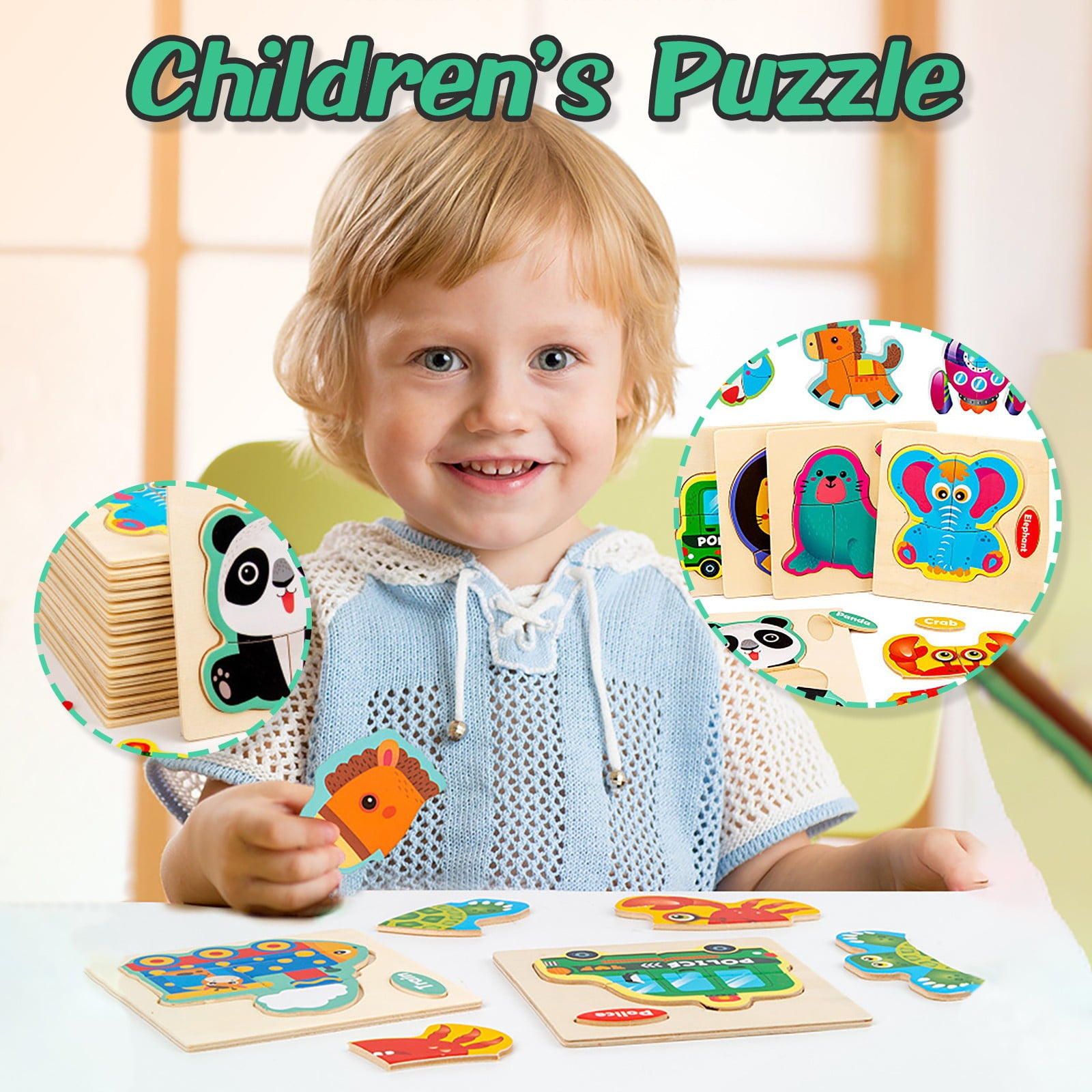 Educational Wooden Puzzles for Kids - Color Shape Learning - 10.5x10 ...