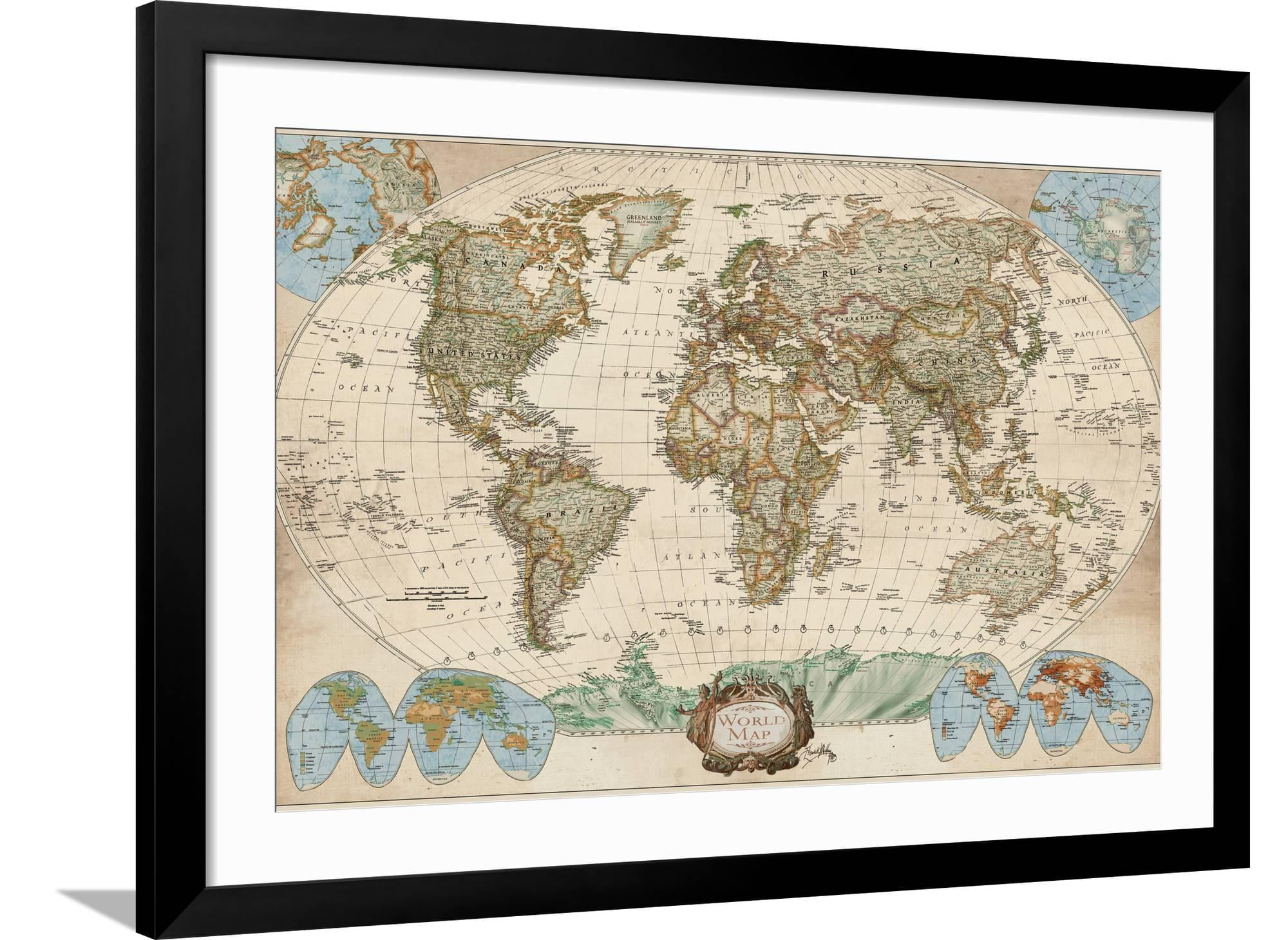 Educational World Map Framed Art Print by Elizabeth Medley, 36" x 24 ...