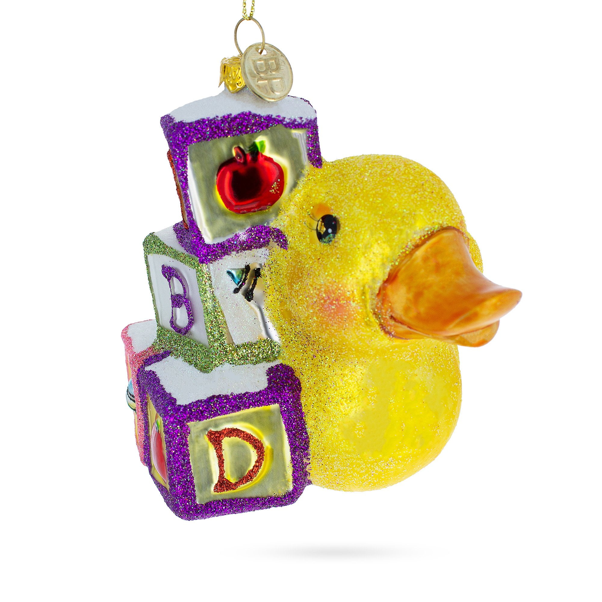 Educational Yellow Duck with ABC Blocks Glass Christmas Ornament ...