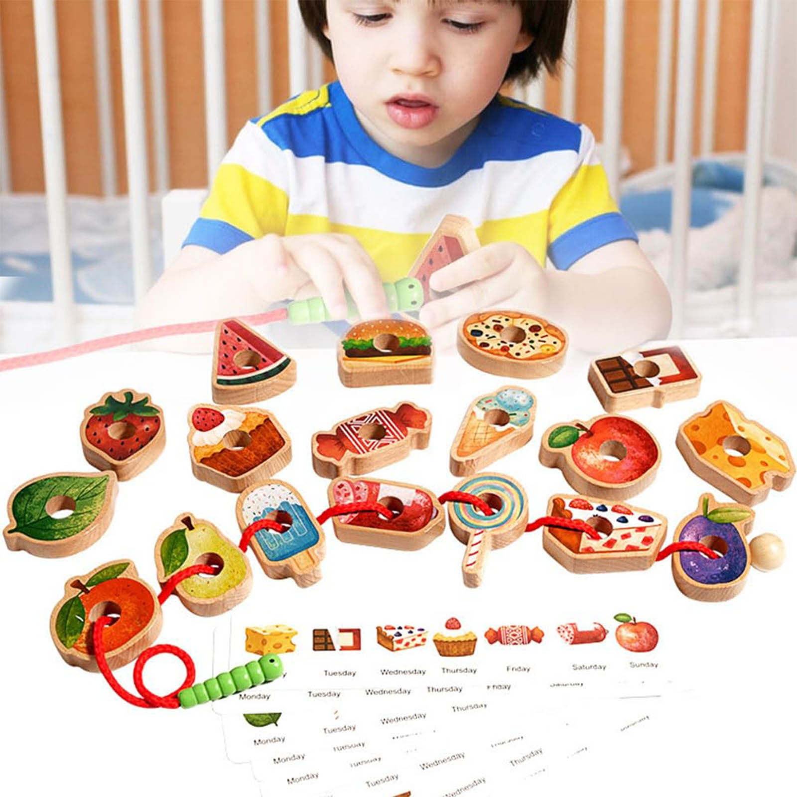 Educational toys & wooden toys: Preschool beading set, upgraded to ...