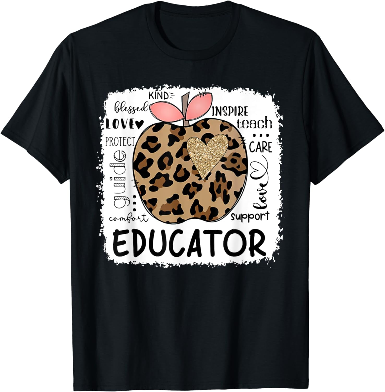 Educator Kind Blessed Teach Inspire Love Leopard Apple T-Shirt ...
