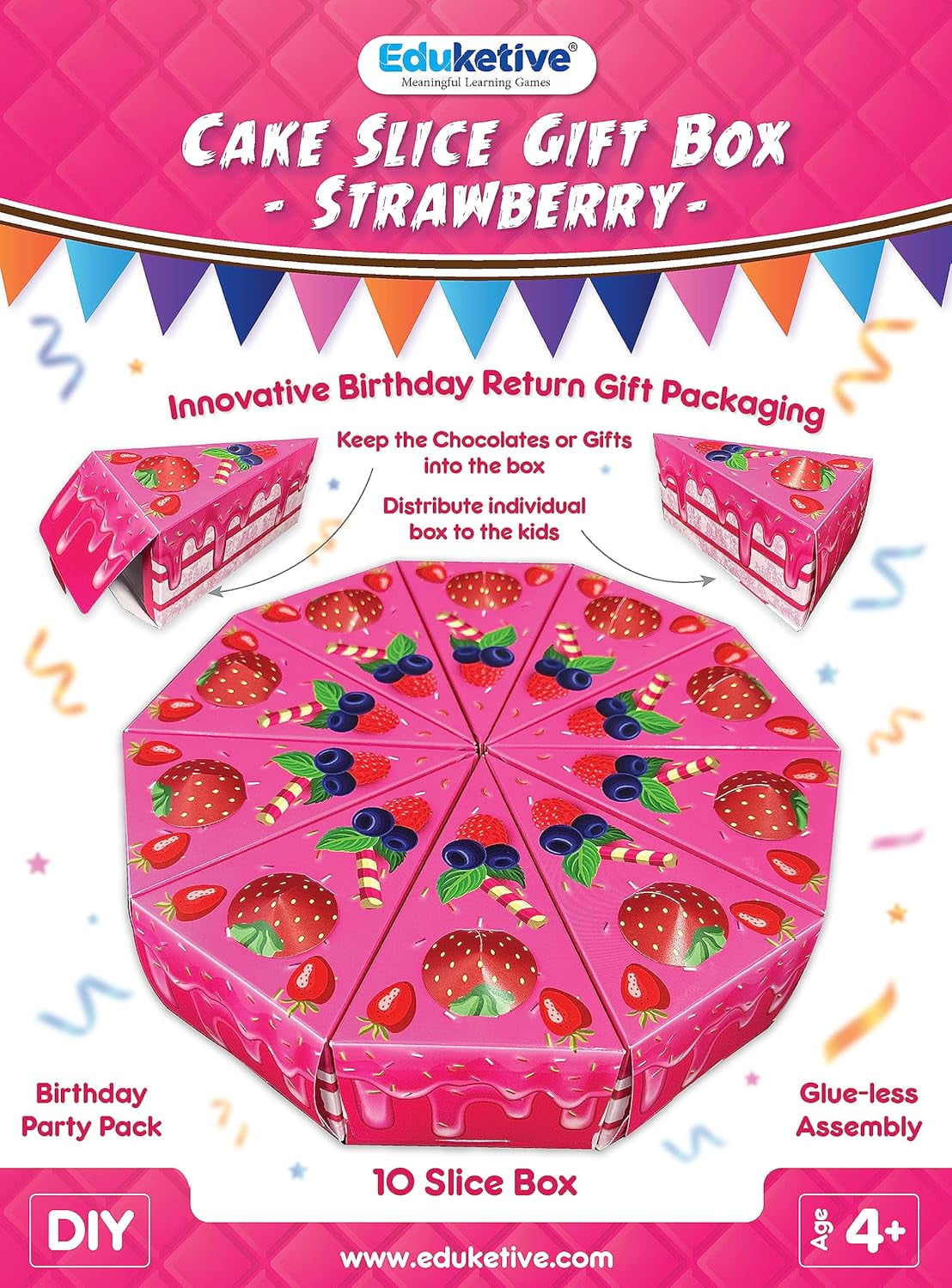 Eduketive Pack of 2 Strawberry Cake Slice Gift Box 10 Slice Cake Box ...