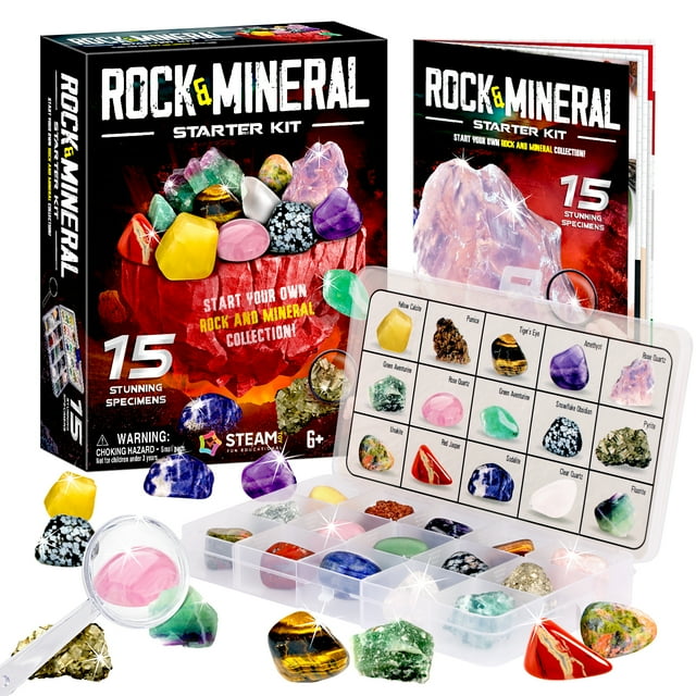 Eduman 15PCS Rock & Gemstone Collection Kit, STEM Science Experiment Toy for Kids Age 6 ...