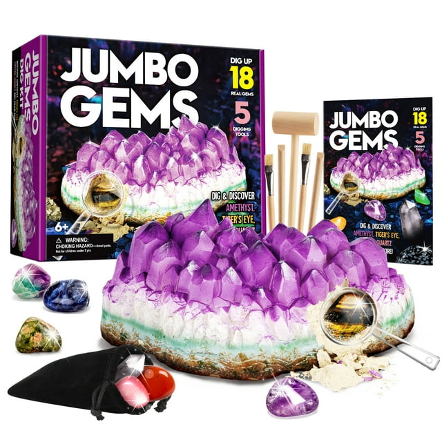 Eduman Jumbo Gemstone Discovery Kit, 18 Real Gems and Rocks, Science ...
