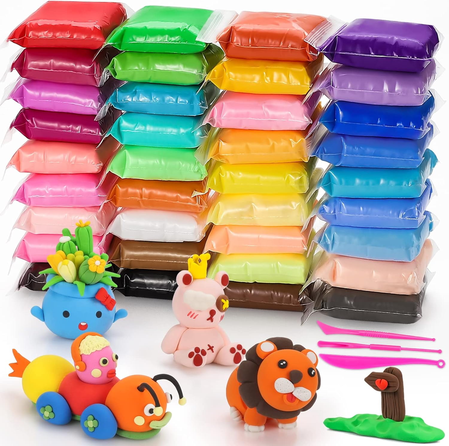 Edunwind Air Dry Clay kit for Kids 24 Colors Magic Air Dry Ultra Light ...