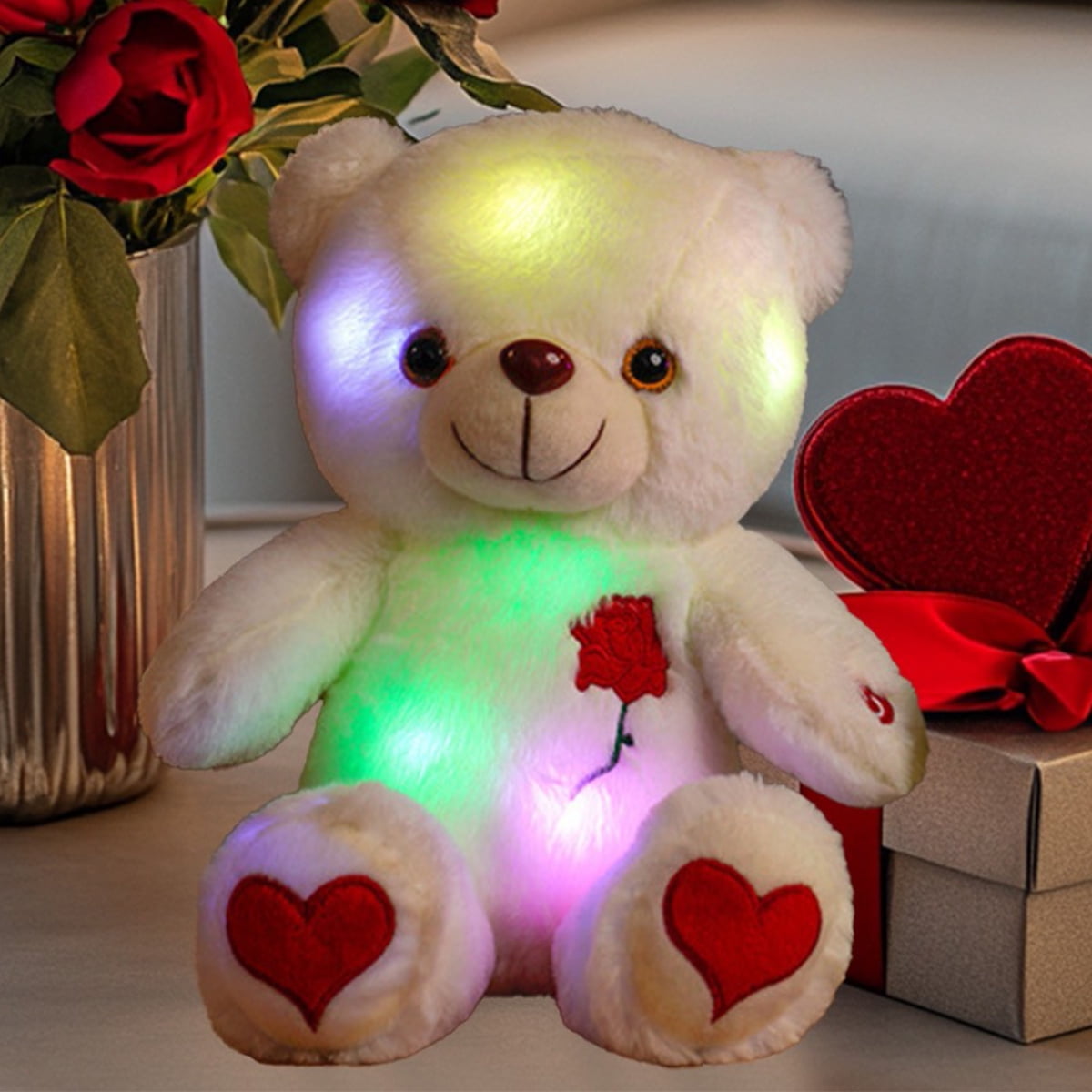 Edunwind Glow Teddy Bear Valentines Day Stuffed Animal Soft Light Up ...
