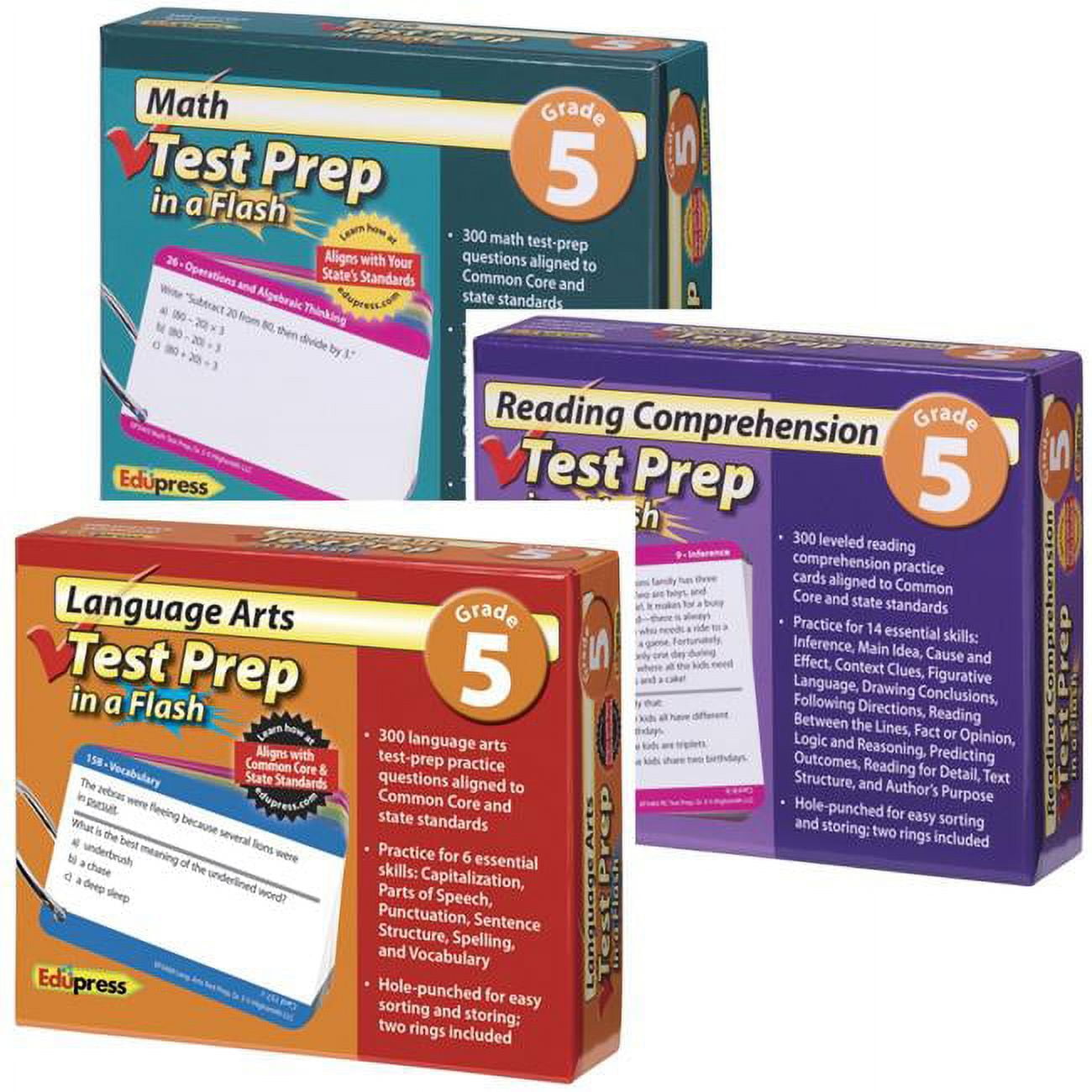 Edupress 1499231 4 x 2.5 in. Test Prep in a Flash Card Set for Grade 5 ...