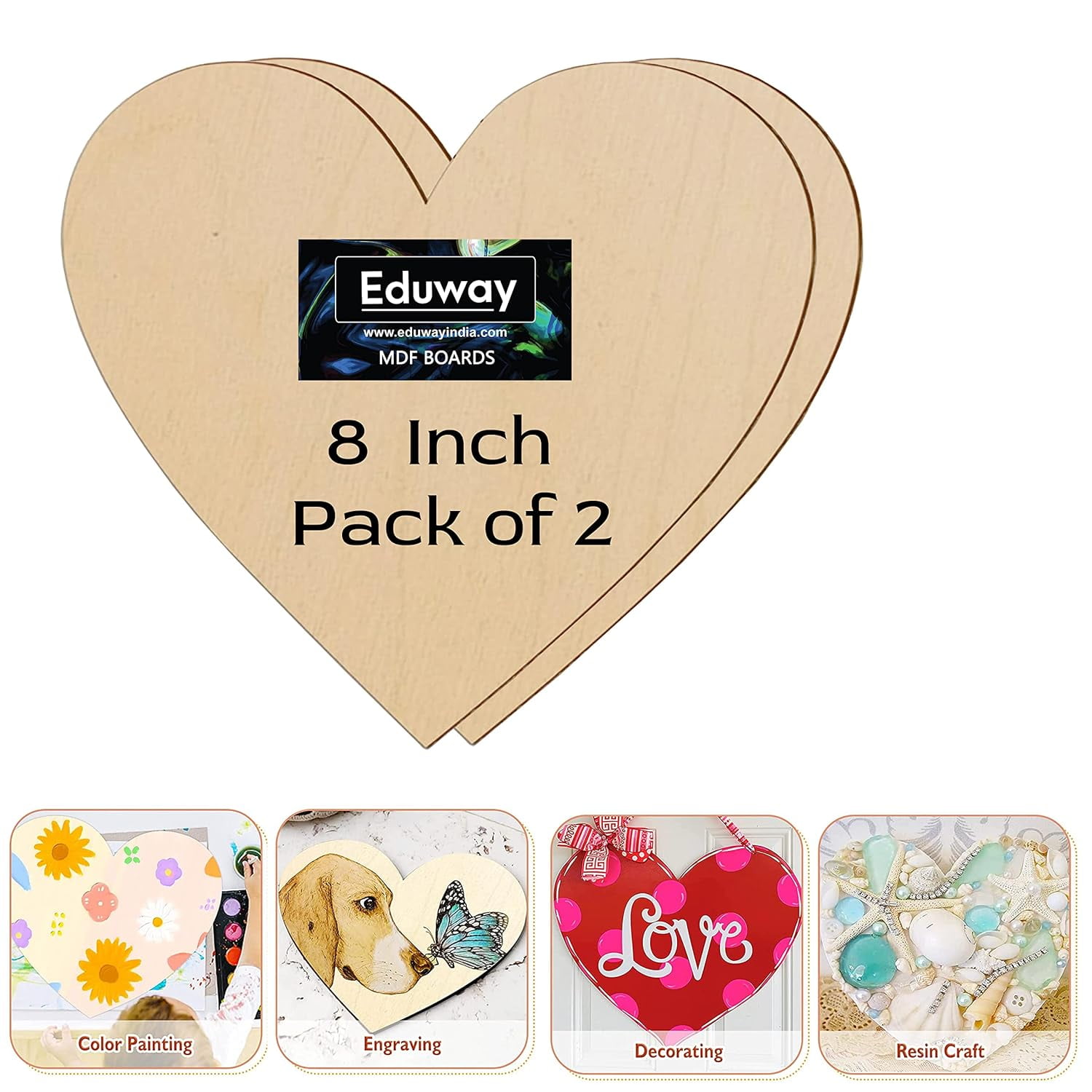 Eduway A2 Heart MDF Board Wood Sheet for Craft Art 8x8 Inch 4mm Thick ...