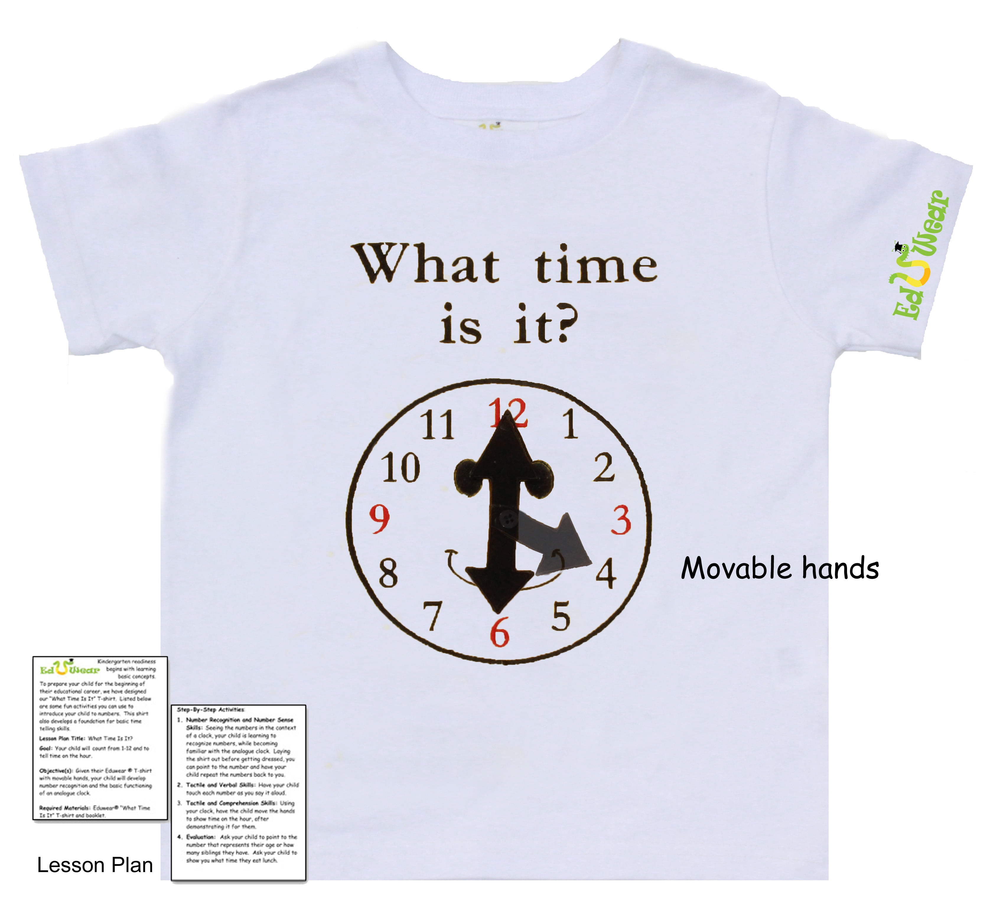 Eduwear (Unisex) Embroidered "What Time Is It?" Interactive Clock short ...