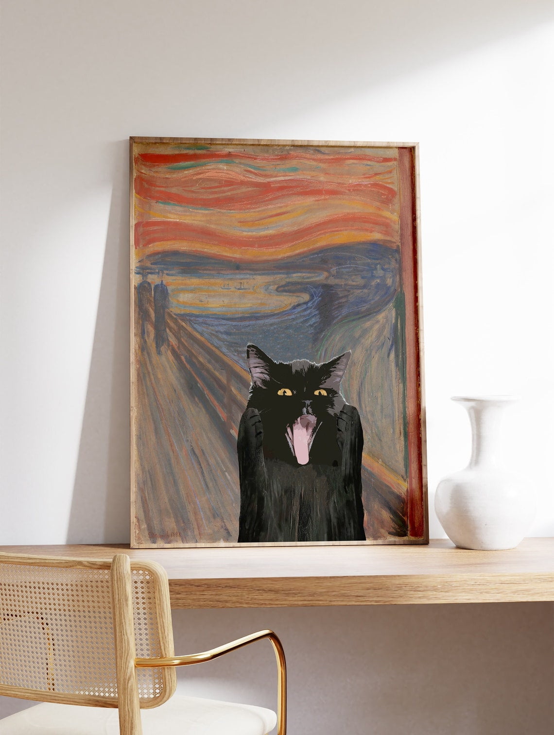 Edvard Munch Scream Cat Print, Edvard Munch Cat Poster, Cat Art, Floral ...