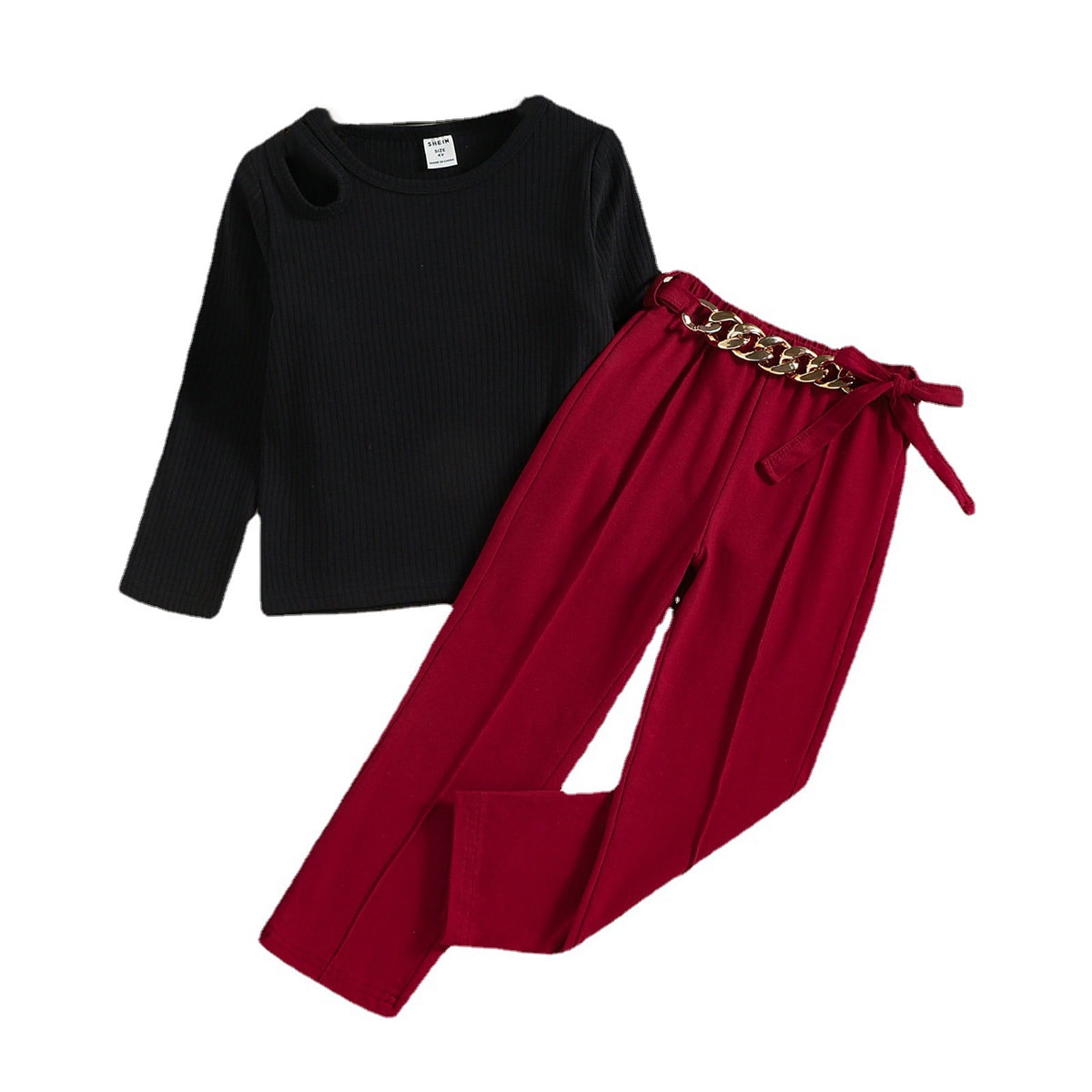 Edvintorg 4-8 Years Girls Outfit Sets Round Neck Long Sleeve Shirt Top ...