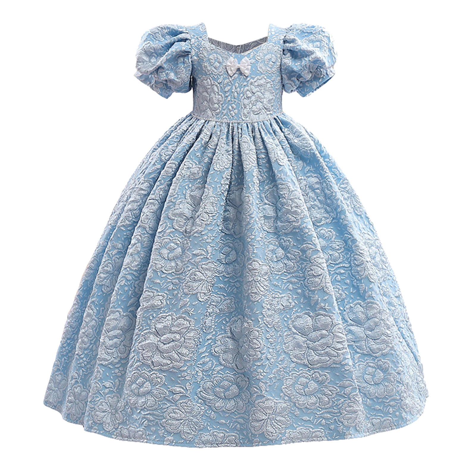 Edvintorg 5-12Years Dress For Kids Girls Clearance Puff Sleeve Flower Bow Ruffles Birthday Party ...