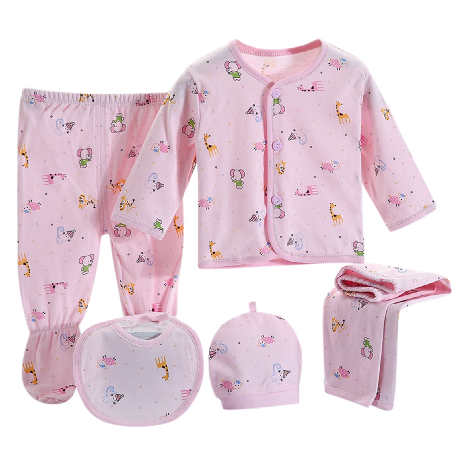 Edvintorg 5PCS Newborn Baby Clothes Set, Cotton Long Sleeve Tops, Hat ...