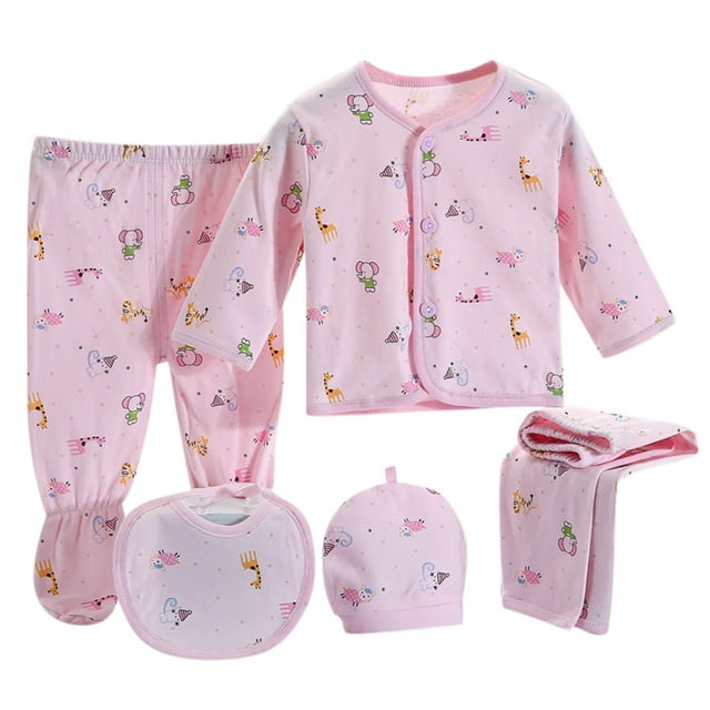 Edvintorg 5PCS Newborn Baby Boys Girls clothes sets Long Sleeve Tops+Hat+Pants+Bib Outfits Set ...