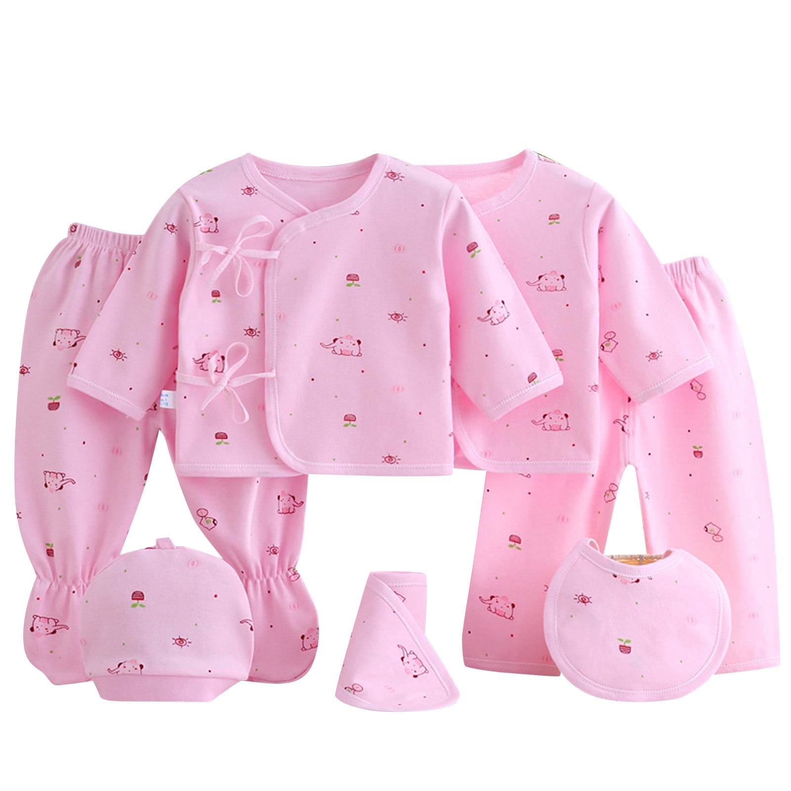 Edvintorg 7PCS Newborn Baby Girl Clothes Set cute printed Tops+Hat+Pants+Bib Sleepwear Pyjamas ...