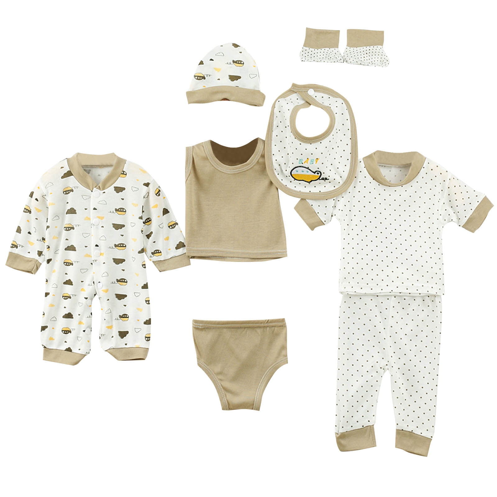 Edvintorg 8Pcs Newborn Baby Boy Clothes Sets Cute Tops+Hat+Pants+Bib ...