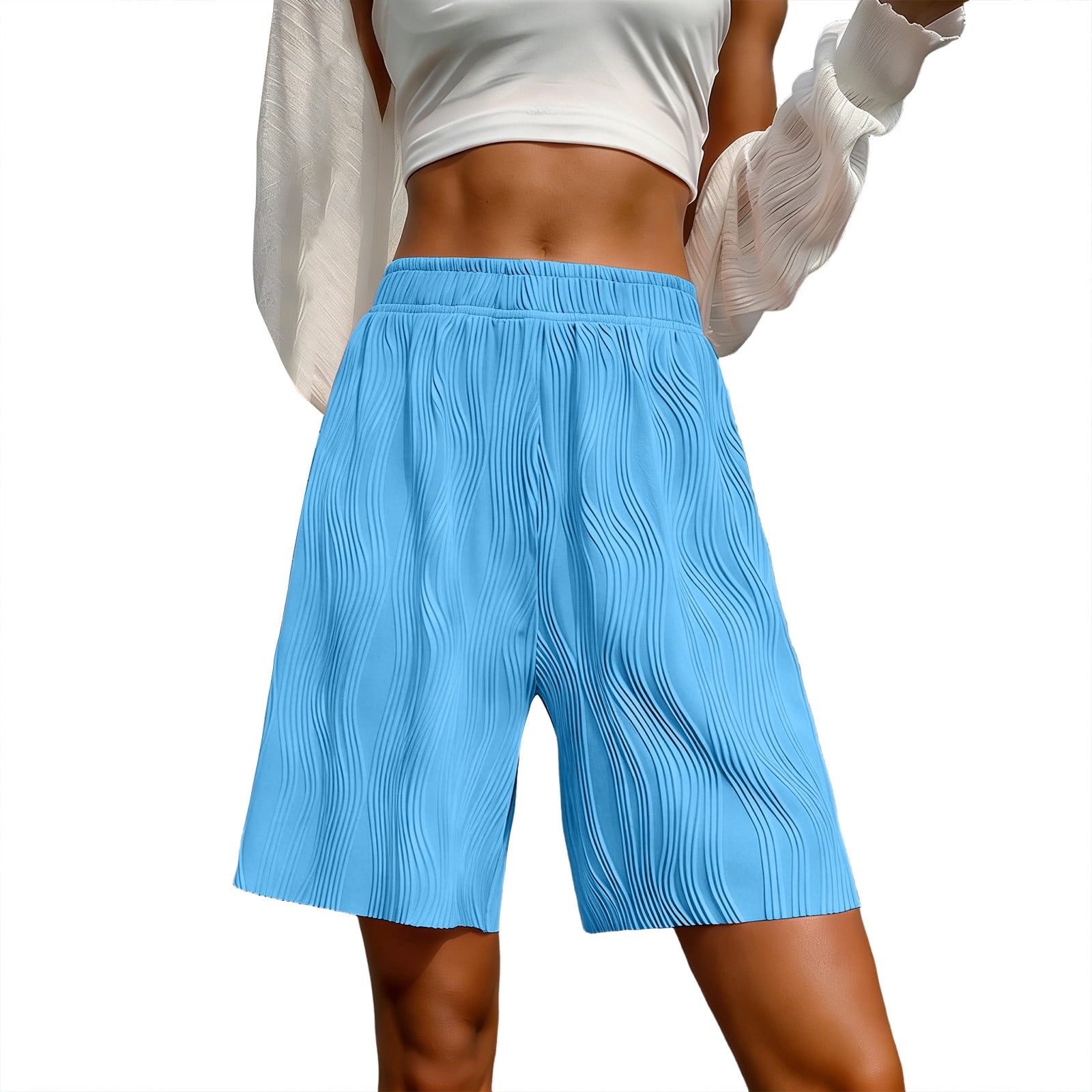 Edvintorg Bermuda Shorts for Women Knee Length Elastic Waisted ...