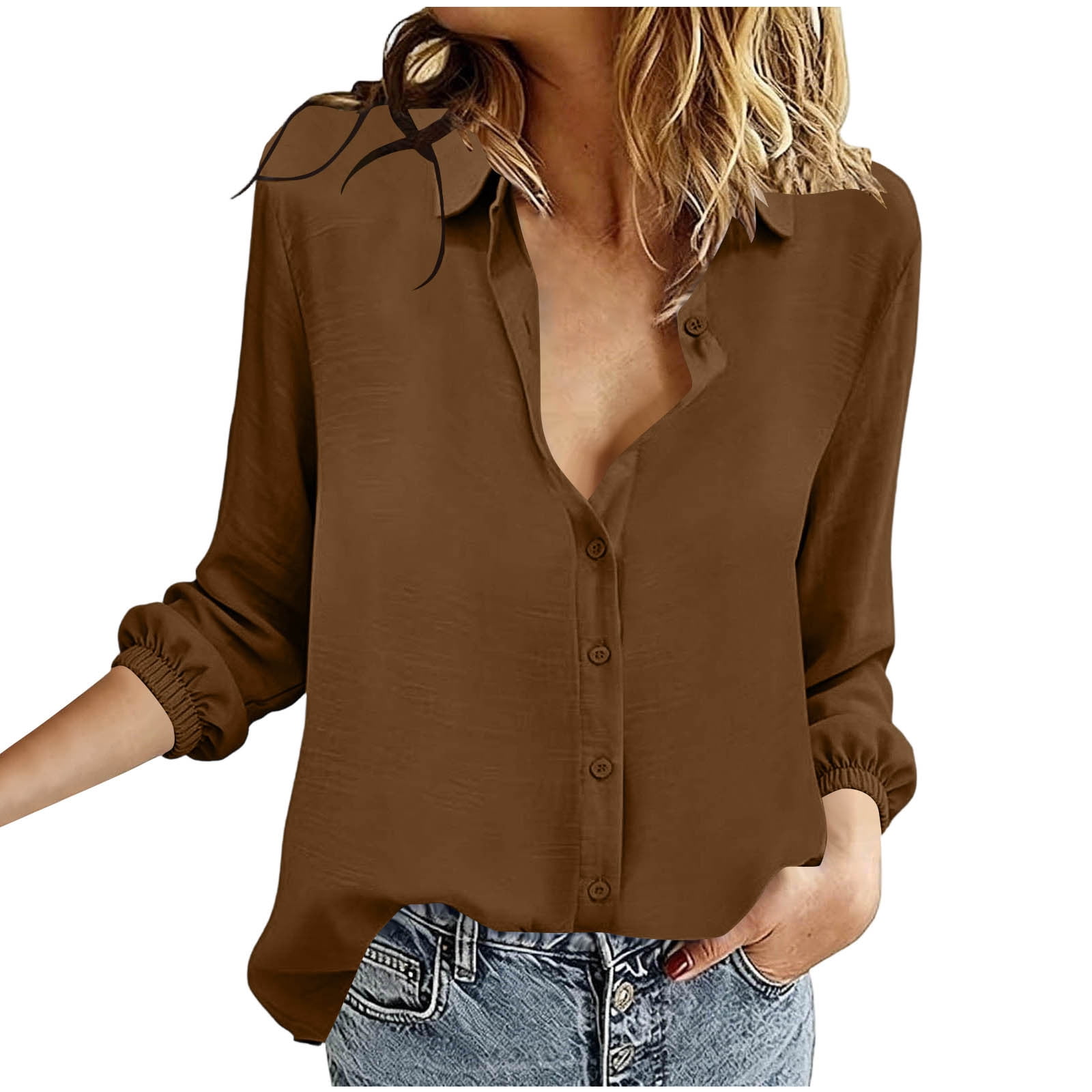 Edvintorg Blouses for Women Dressy Casual Fashion Long Sleeve Turndown ...