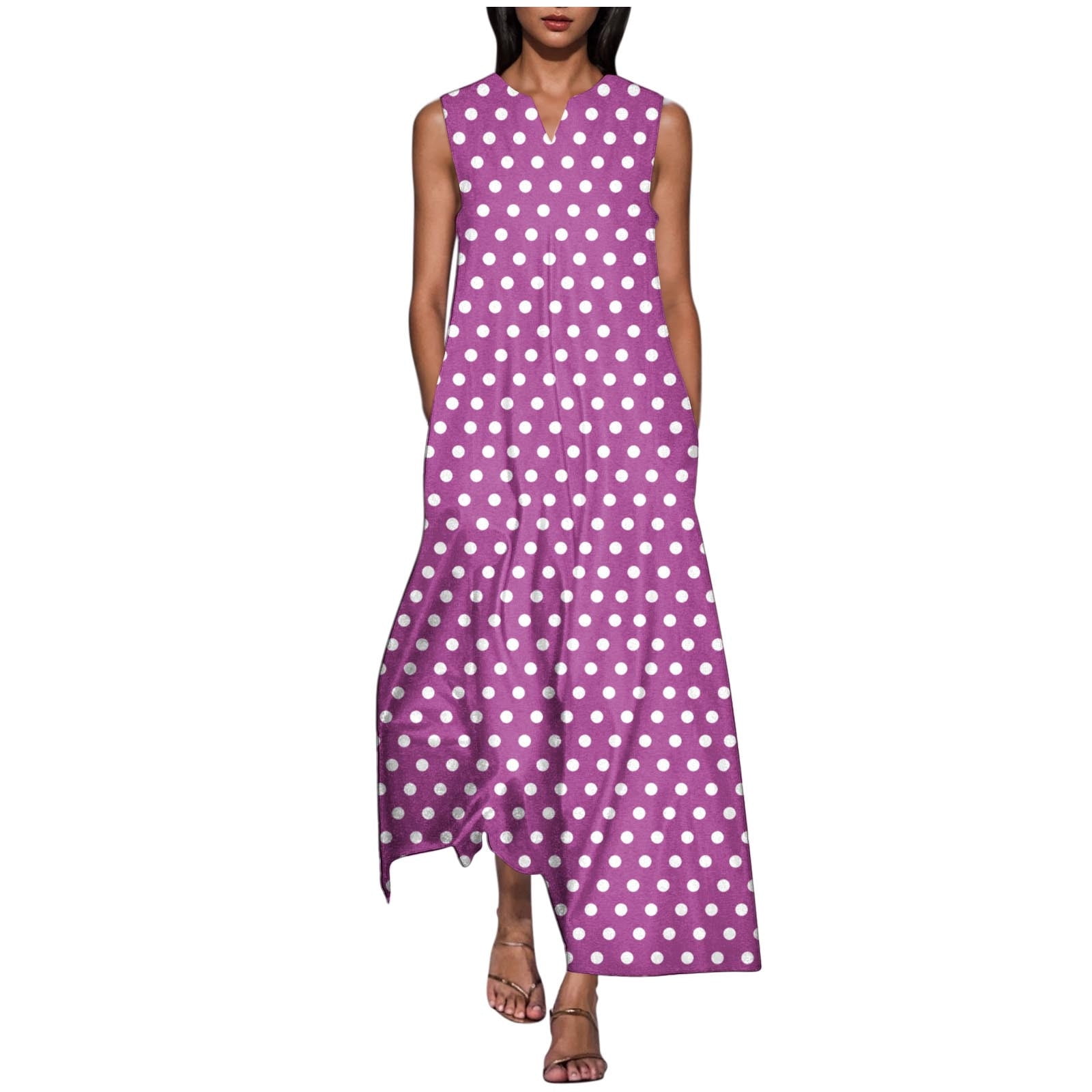 Edvintorg Dresses for Women Fashion Polka Dot Printed V-Neck Sleeveless ...