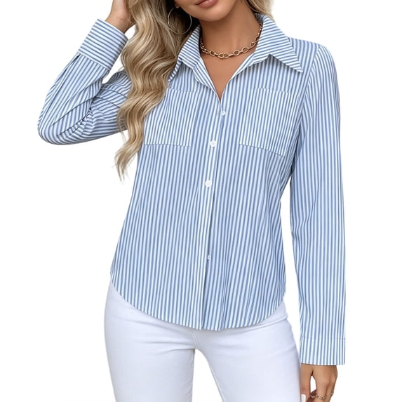 Edvintorg Dressy Tops for Women Plus Size Fashion Striped Long Sleeve ...