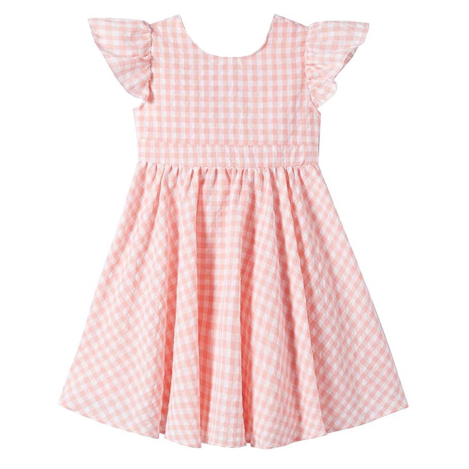 Edvintorg Girl Summer Dresses Fashion Plaid Fly Sleeve Casual A Line ...