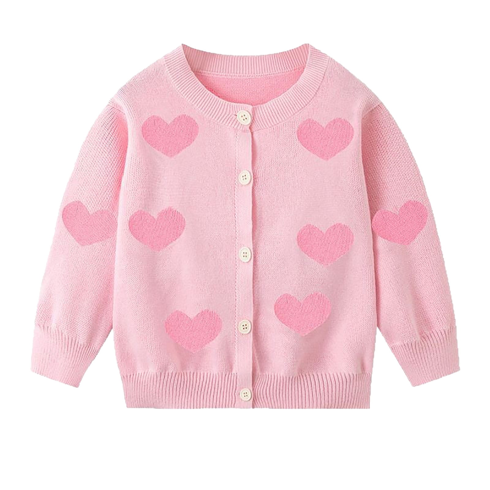 Edvintorg Girls Cardigan Cute Heart Printed Long Sleeve Uniforms Knit ...
